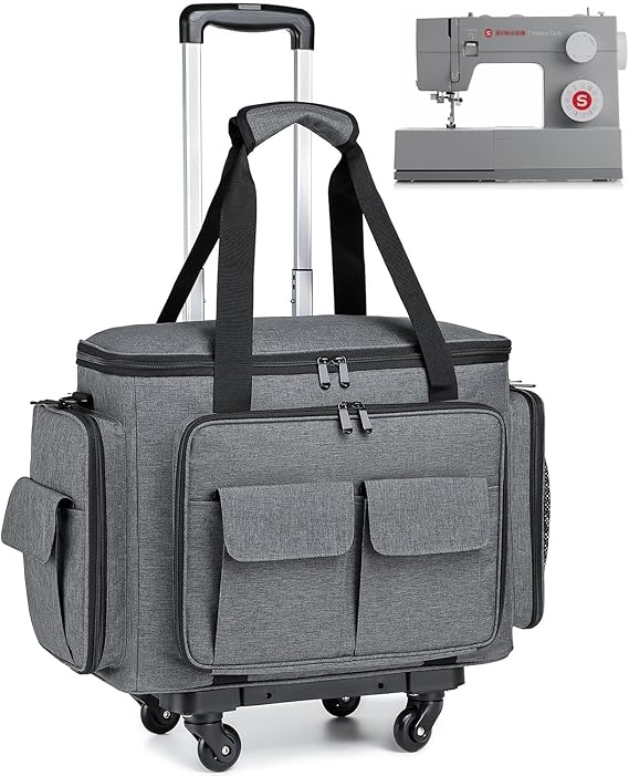 Amazon.com: SLINRKE Sewing Machine Case with Wheels - Rolling Sewing ...