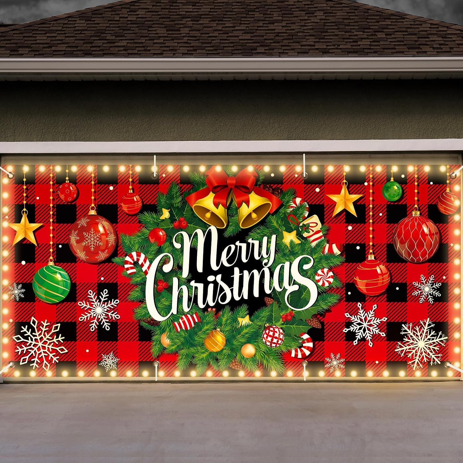 Amazon.com : Christmas Garage Door Banner with LED Light Merry ...