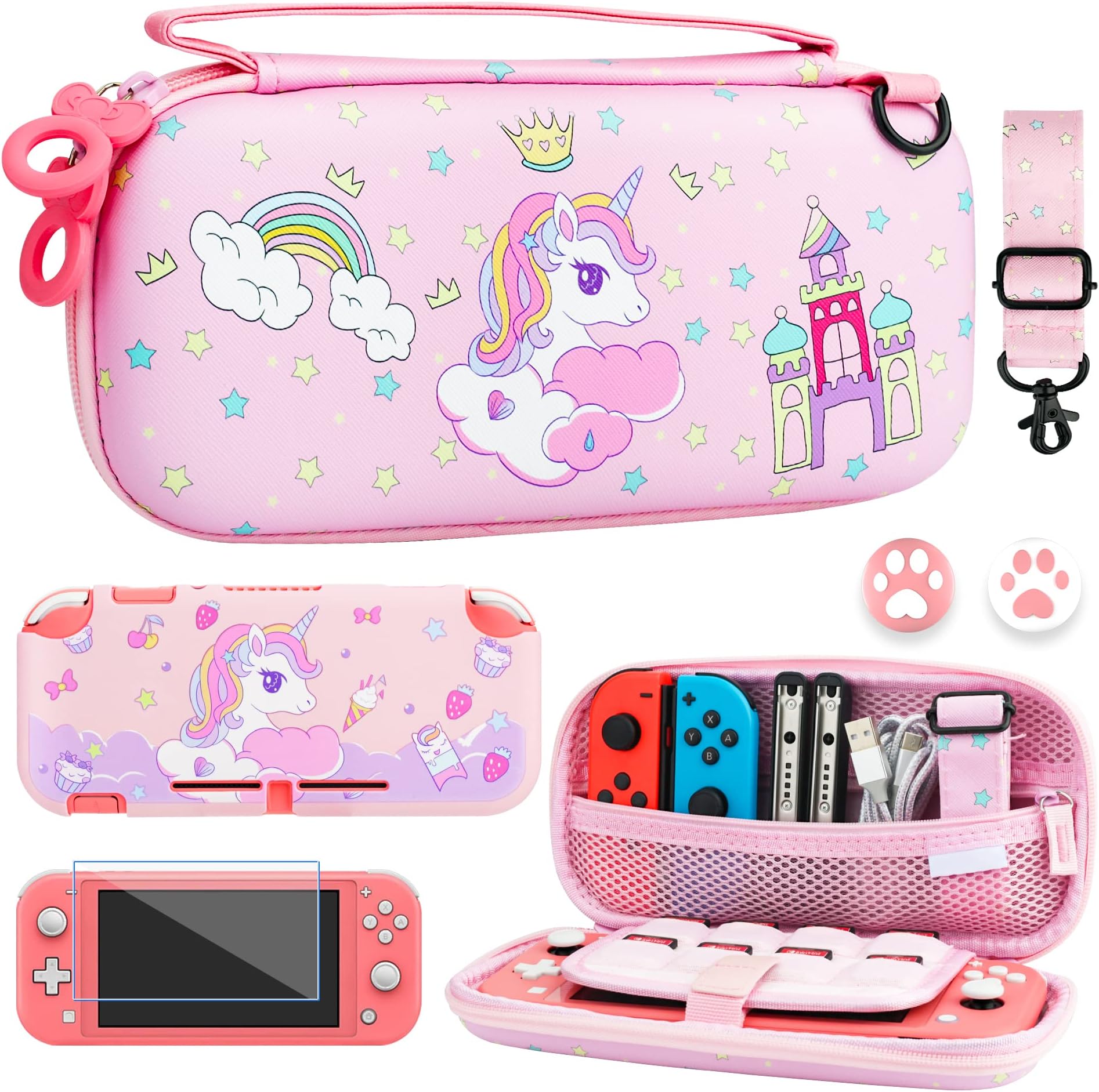 Amazon.com: FUNDIARY Pink Carrying Case for Nintendo Switch Lite ...