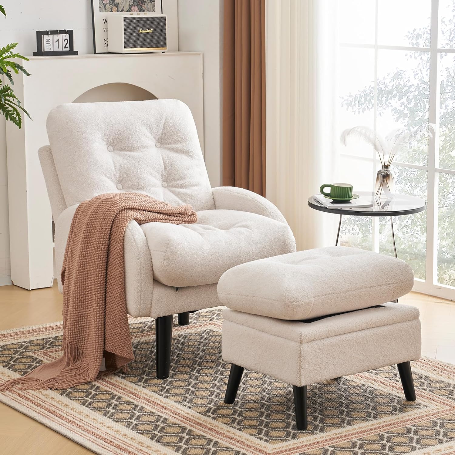 Amazon.com: ELUCHANG Accent Chairs with Ottoman, Upholstered Comfy ...