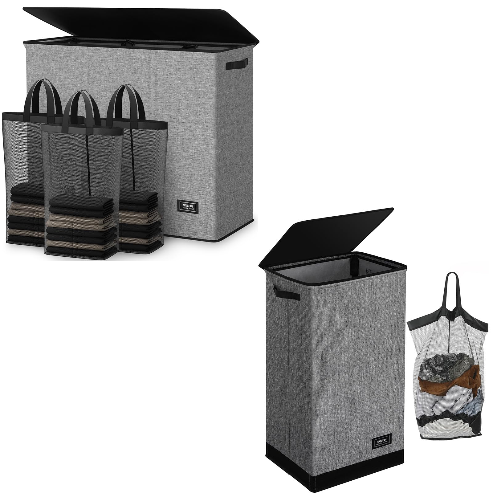 Amazon.com: SOLEDI Laundry hamper 100L & Large hamper 180L（3 section ...