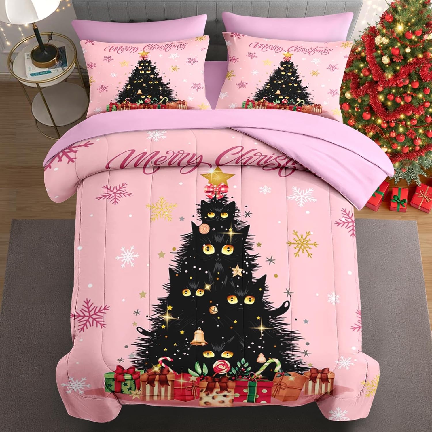 Amazon.com: WeCozy 7 Pcs Full Size Christmas Comforter Set with 2 ...