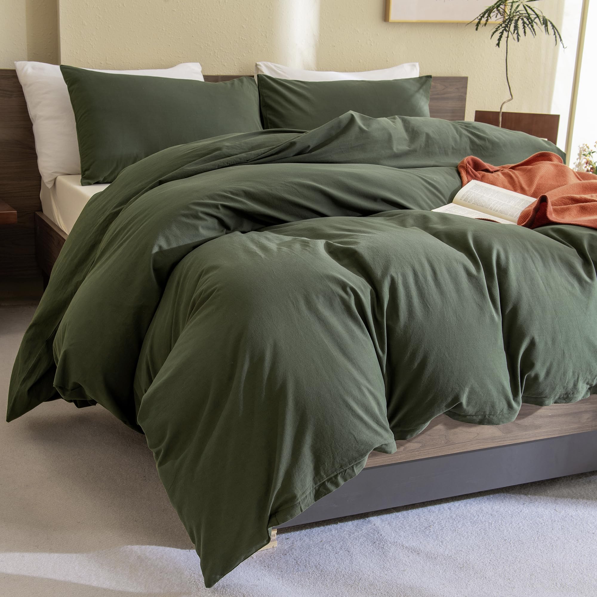Amazon.com: Sanracie Olive Green Comforter Set King 100% Cotton,Dark ...