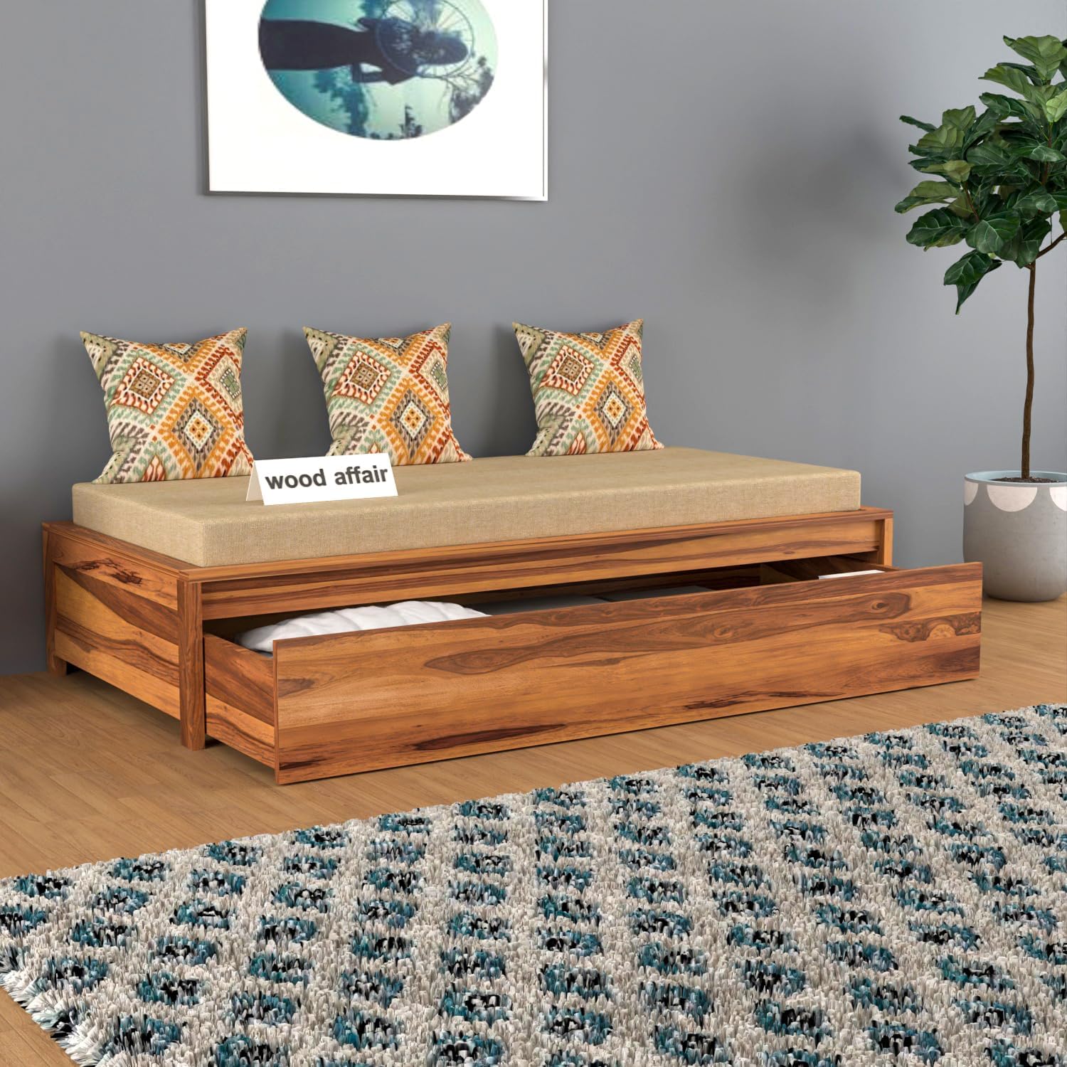 VINAYAK ART PLACE Wooden Single Size Bed for Living Room, Drawing Room ...