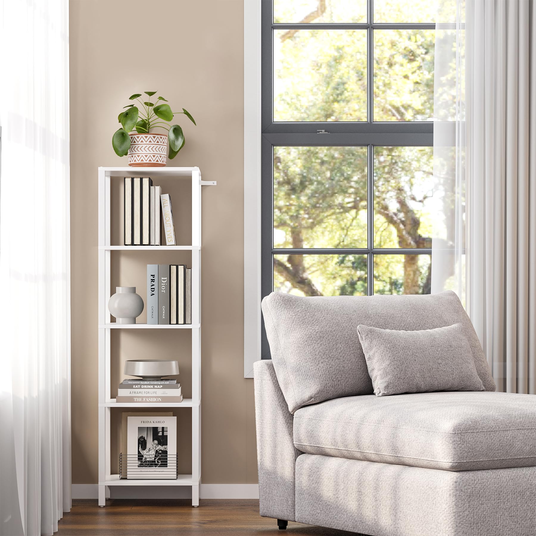 Snapklik.com : Bookshelf, 5-Tier Tall Book Shelf, Narrow Bookcase For ...