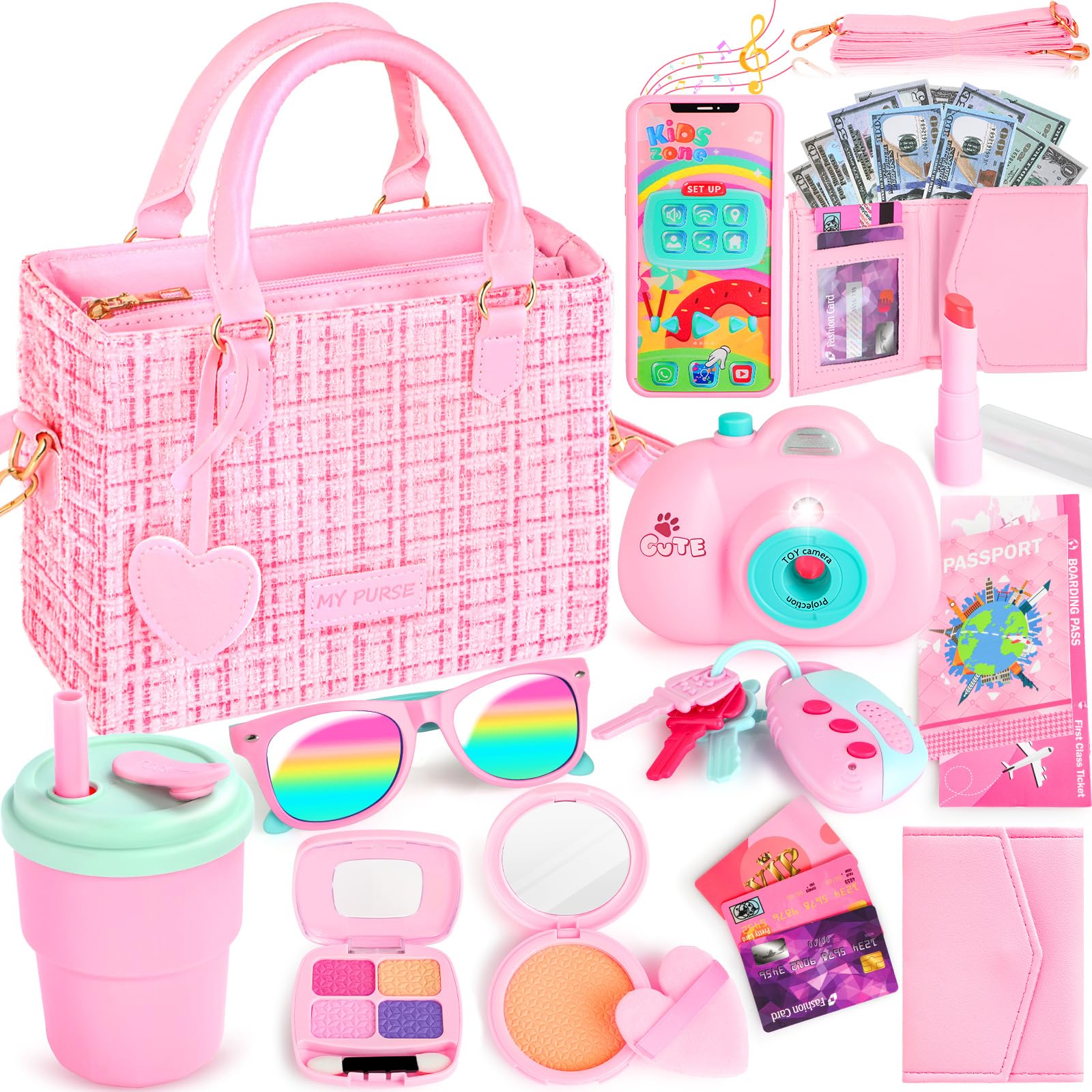 Amazon.com: INNOCHEER Little Girls Purse, Toddler Purse Pretend Makeup ...