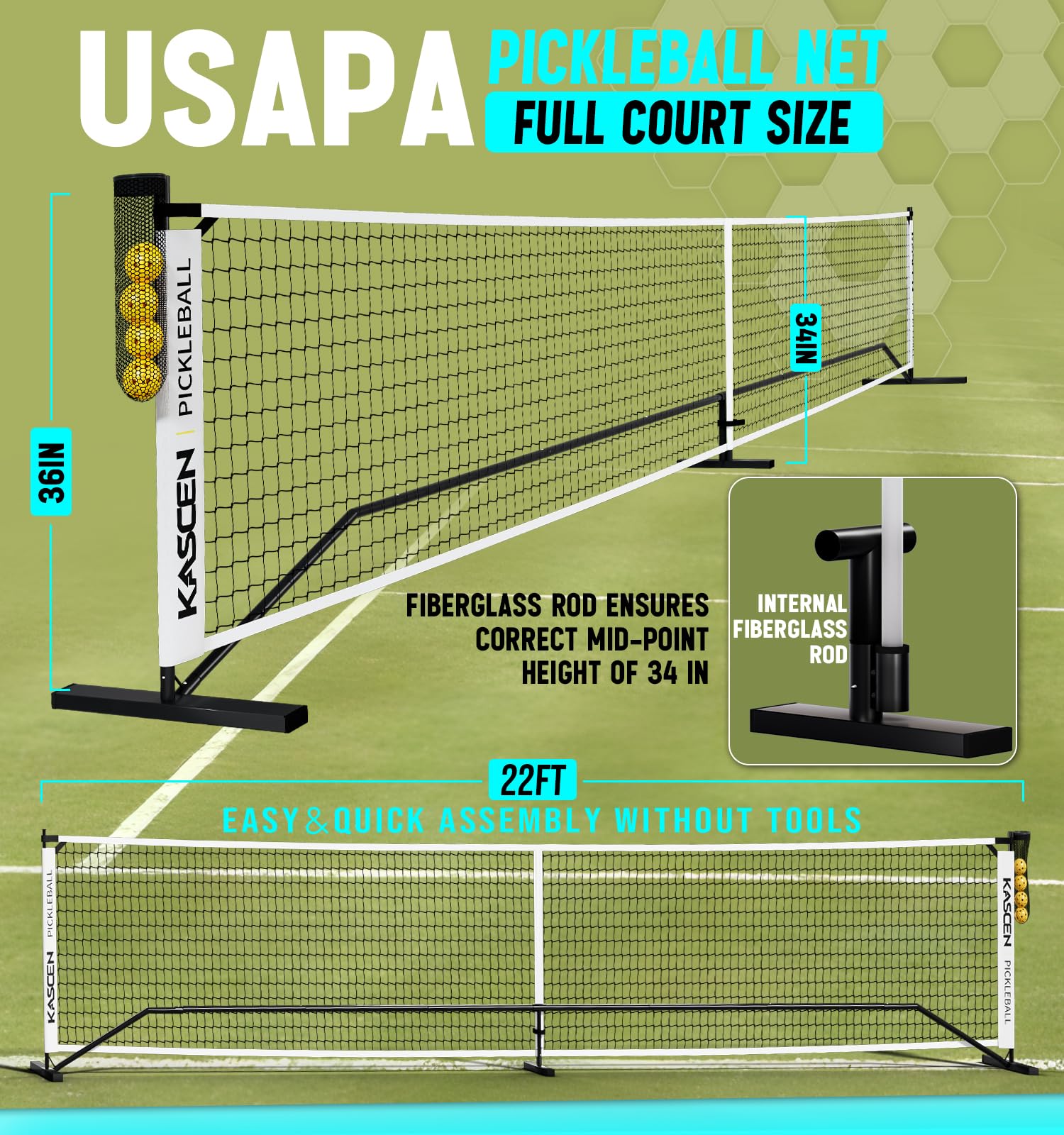 Snapklik.com : Kascen Pickleball Net - 22 FT Regulation Size Portable ...