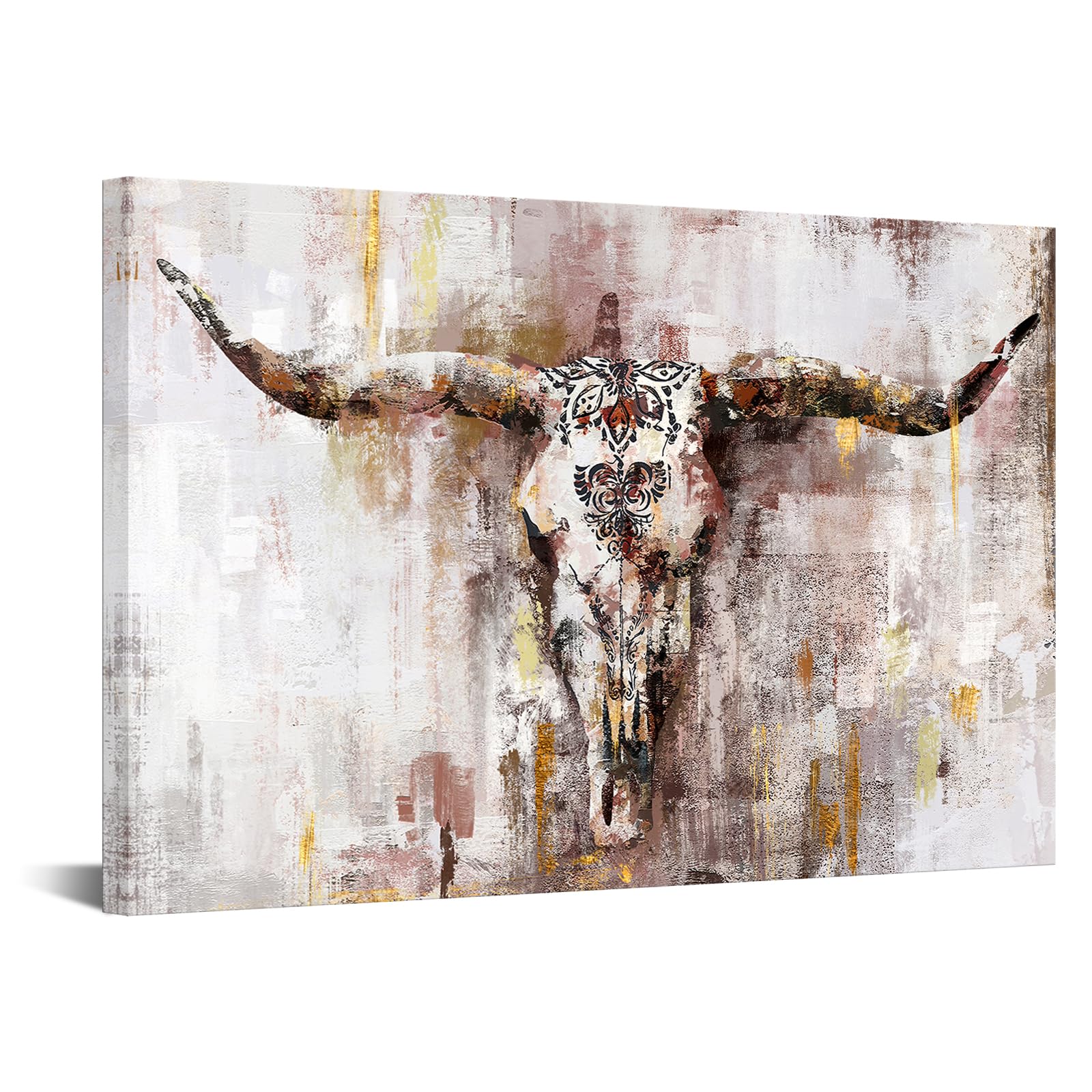 Amazon.com: KREATIVE ARTS Vintage Brown Longhorn Cow Canvas Wall Art ...