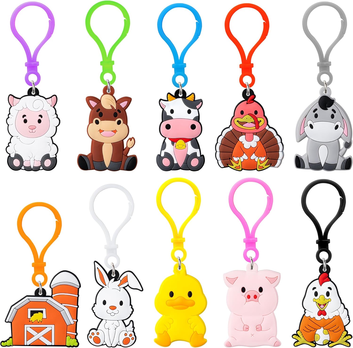 Amazon.com: VELUCO 20 Pcs Farm Animals Keychain Set for Back Pack ...