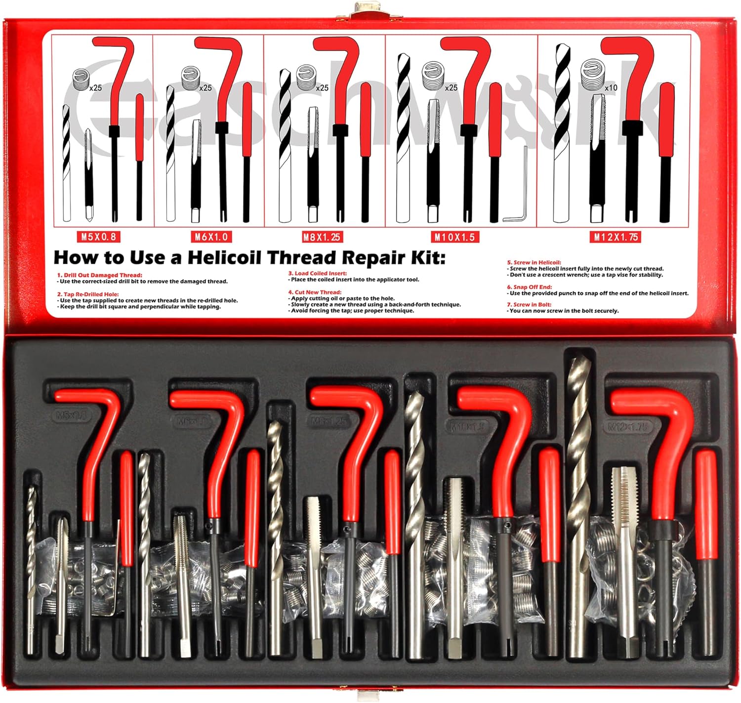 easchwork Metric Thread Repair Tool Kit 131 Piece HSS Drill Bits Taps ...