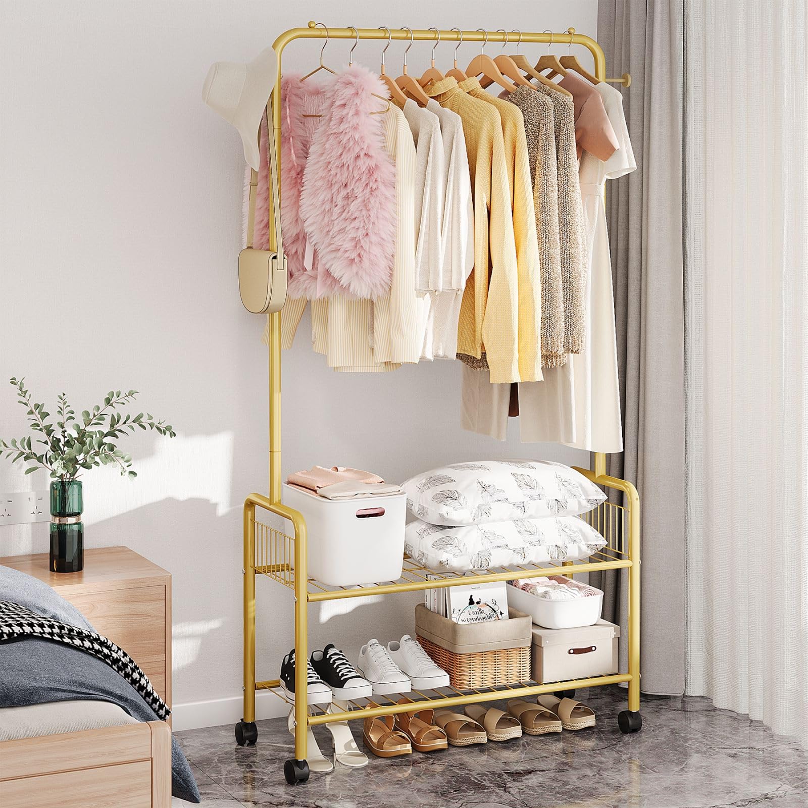 Coat Rack JIUYOTREE Metal Clothes Rack 43.3 Inches Clothes Garment With ...