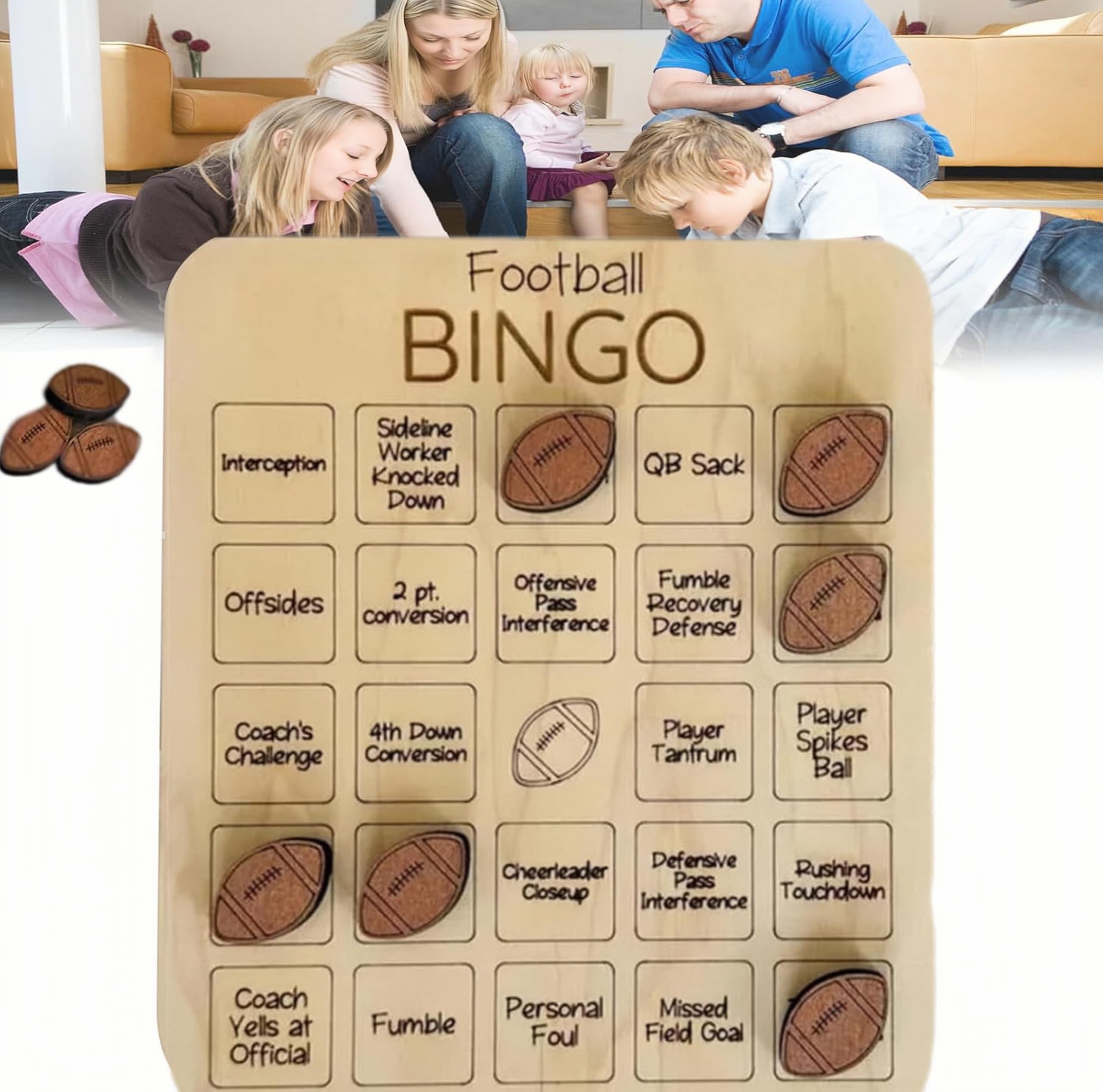 Amazon.com: Rcyrwz Football Bingo Game Wooden Football-Themed Bingo ...