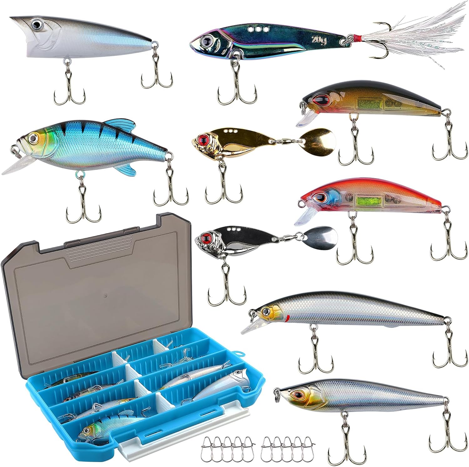 Amazon.com : 9PCS Full-Swim Layer Hard Fishing Lures Kit with Tackle ...