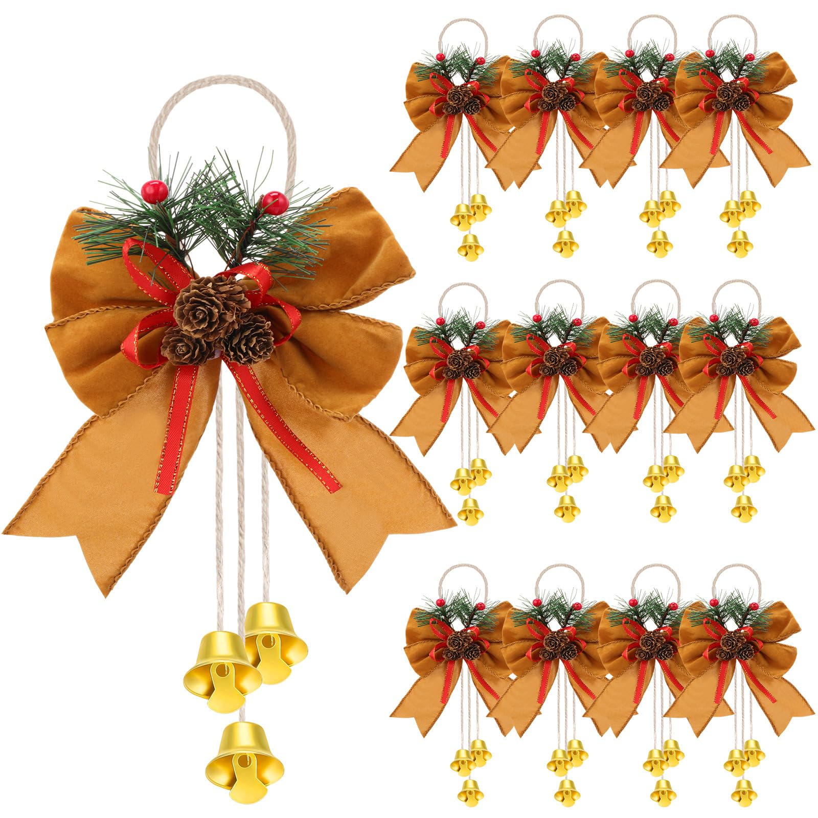Amazon.com: Yuxung 12 Pcs Christmas Bow with Pine Cones Brown Velvet ...