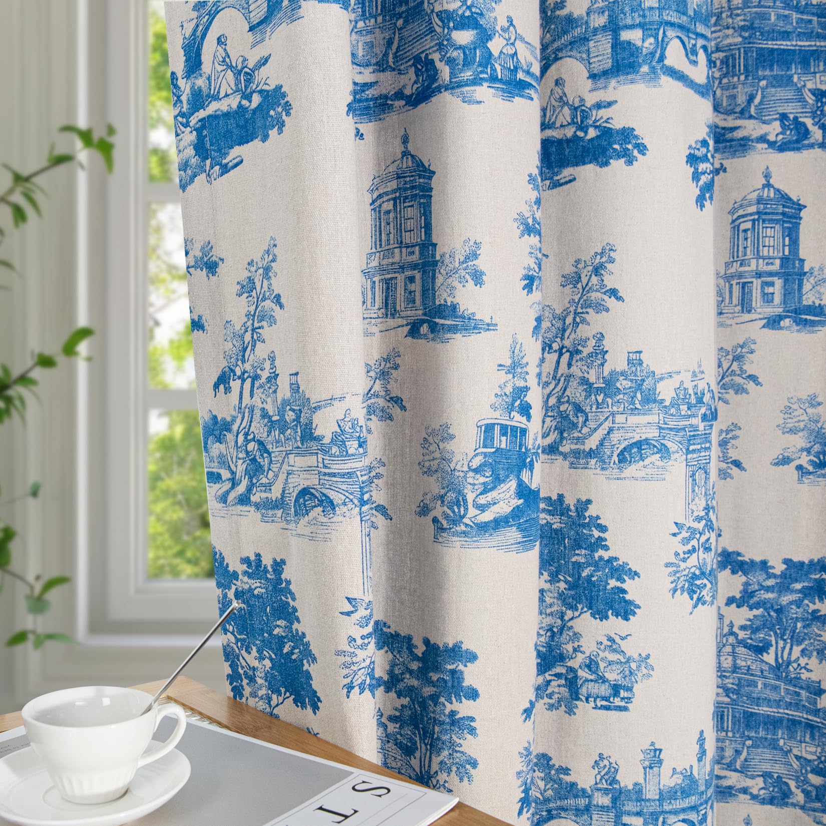 Amazon.com: Linen Toile Curtains for Living Room 84 Inch Length 2 ...