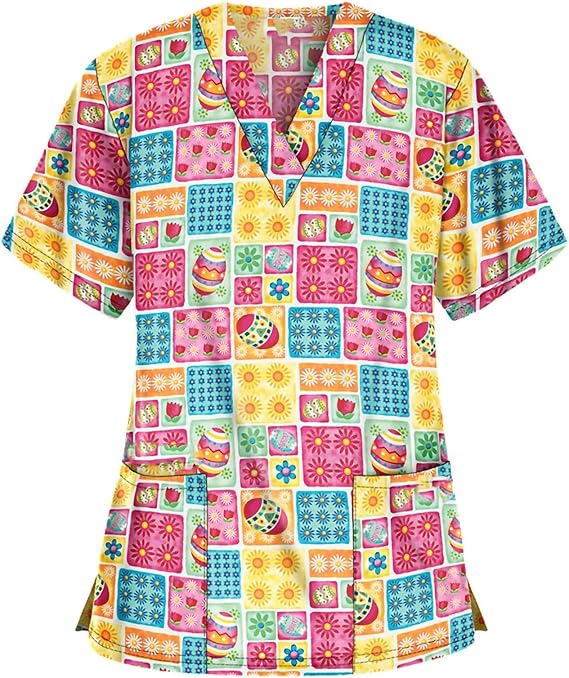 Women Cartoon Printed Shirts Nurse Medical Womens_Scrub_Tops Short ...
