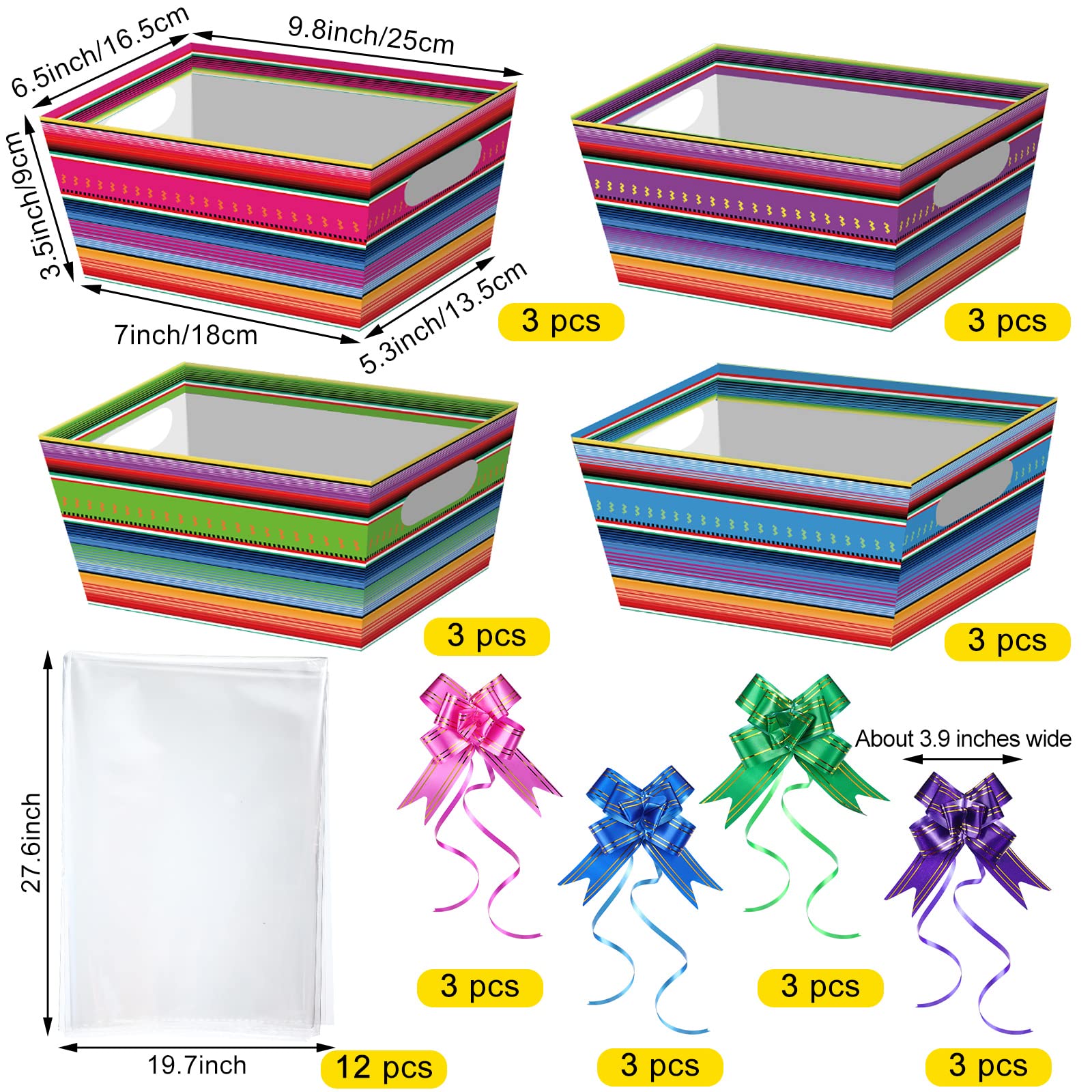 36 Pcs Mexican Basket for Gifts Set 12 Empty Cardboard Gift Basket ...