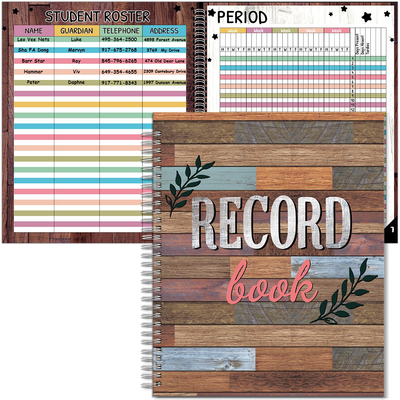Snapklik.com : ZOIIWA Wood Grain Record Book Wood Teacher Record Book ...