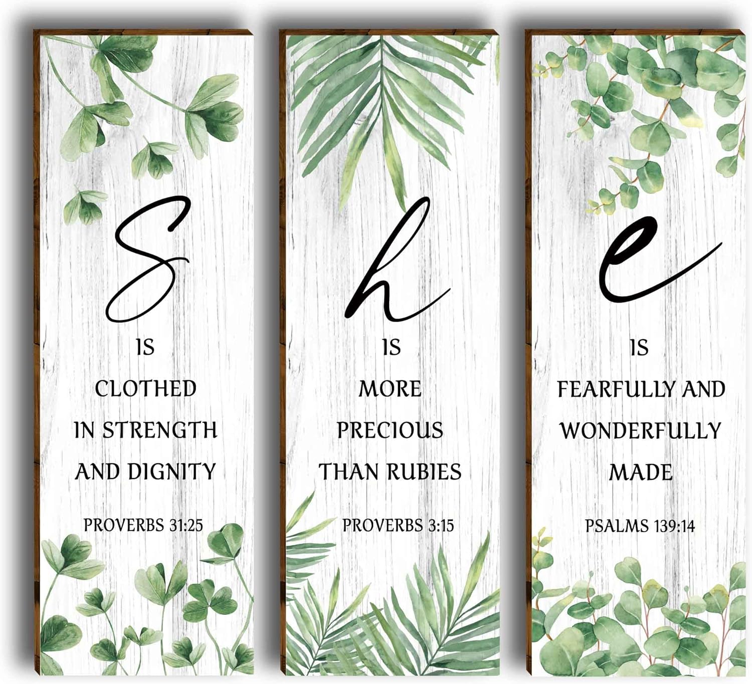 Amazon.com: HIWERAN 3 Pcs Modern Eucalyptus Wooden Green Leaves Wall ...