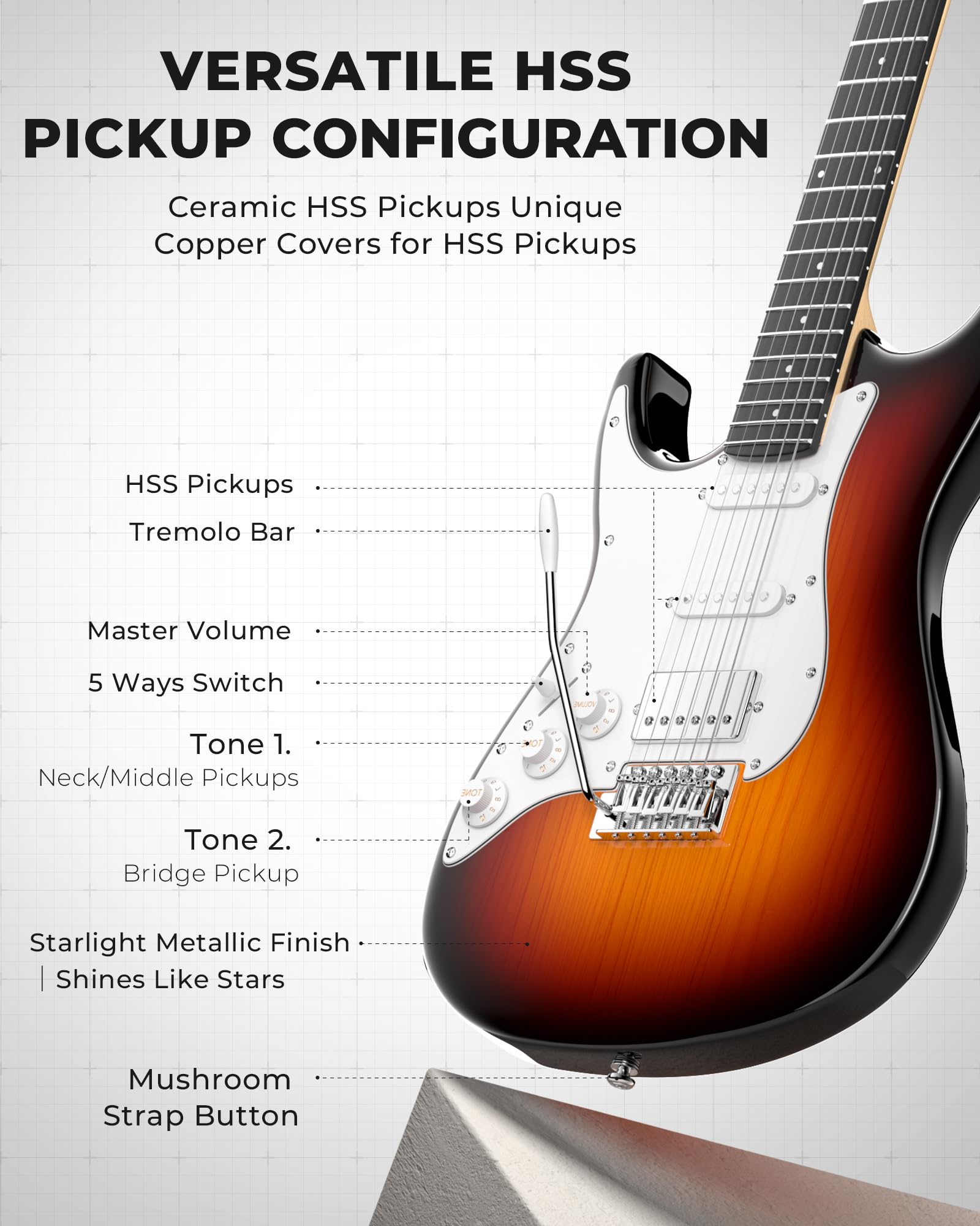 Snapklik.com : Fesley Left-Handed Electric Guitar: 39" Full Size ...