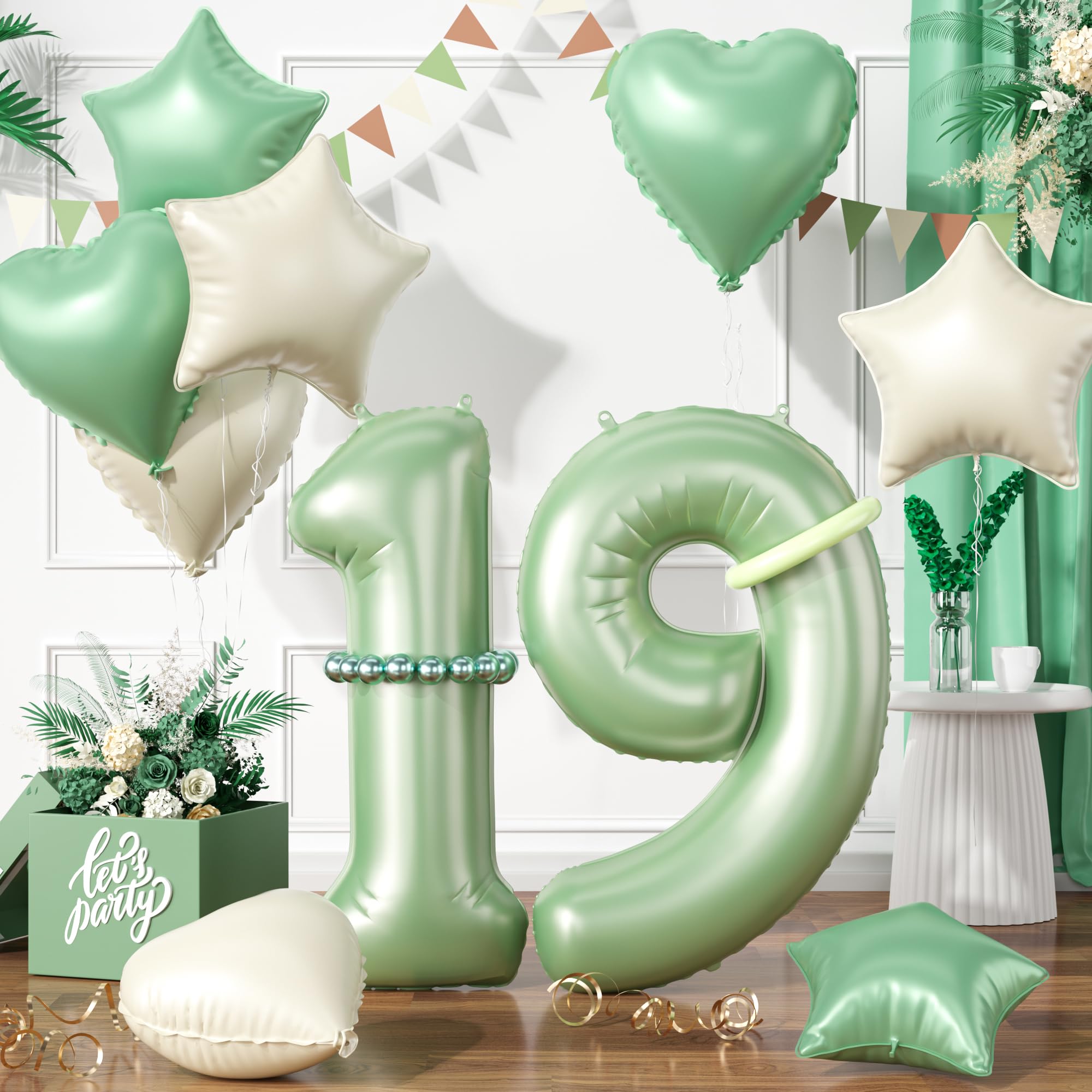 Amazon.com: Sage Green Number 19 Balloons, Green 19 Number Balloons ...