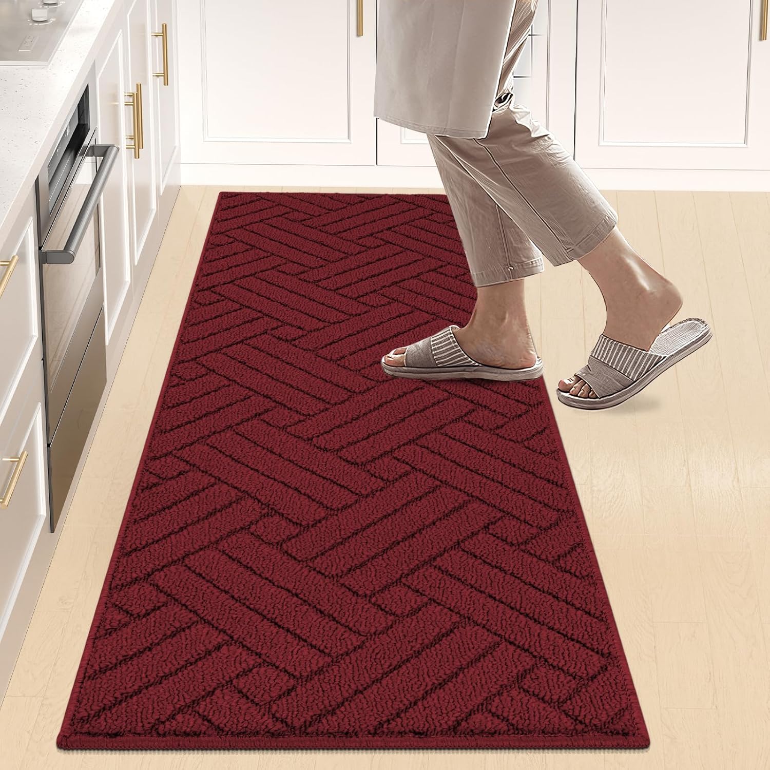 Amazon.com: JEEDOVIA Kitchen Rugs and Mats for Floor,Red Kitchen Runner ...