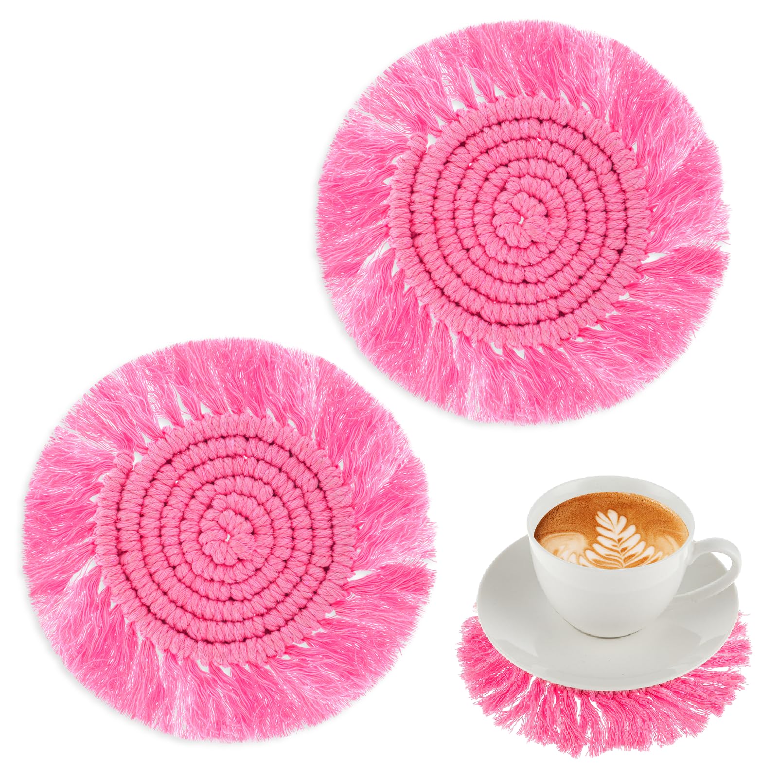 Amazon.com: 2 Pieces Boho Coasters Cute Macrame Coasters Set of 2 Hot ...