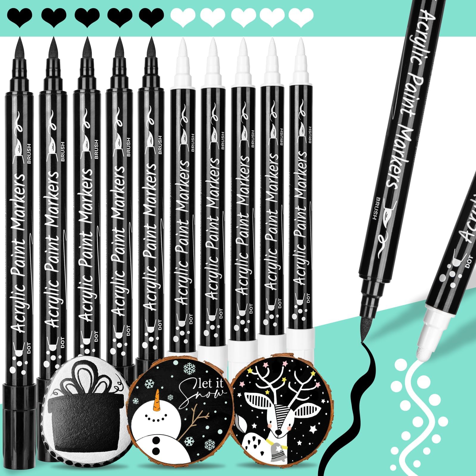 Amazon.com: AKARUED Black White Paint Pen Acrylic Marker: 12 Pack Brush ...
