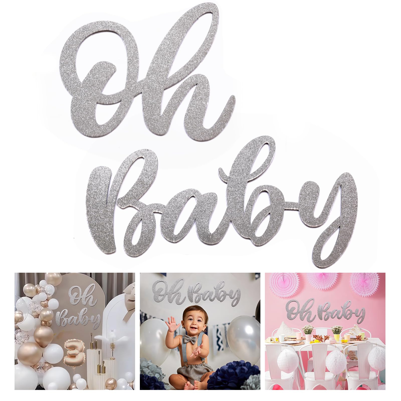 Amazon.com : Oh Baby Sign for Baby Shower Backdrop - Felt Glitter Sign ...
