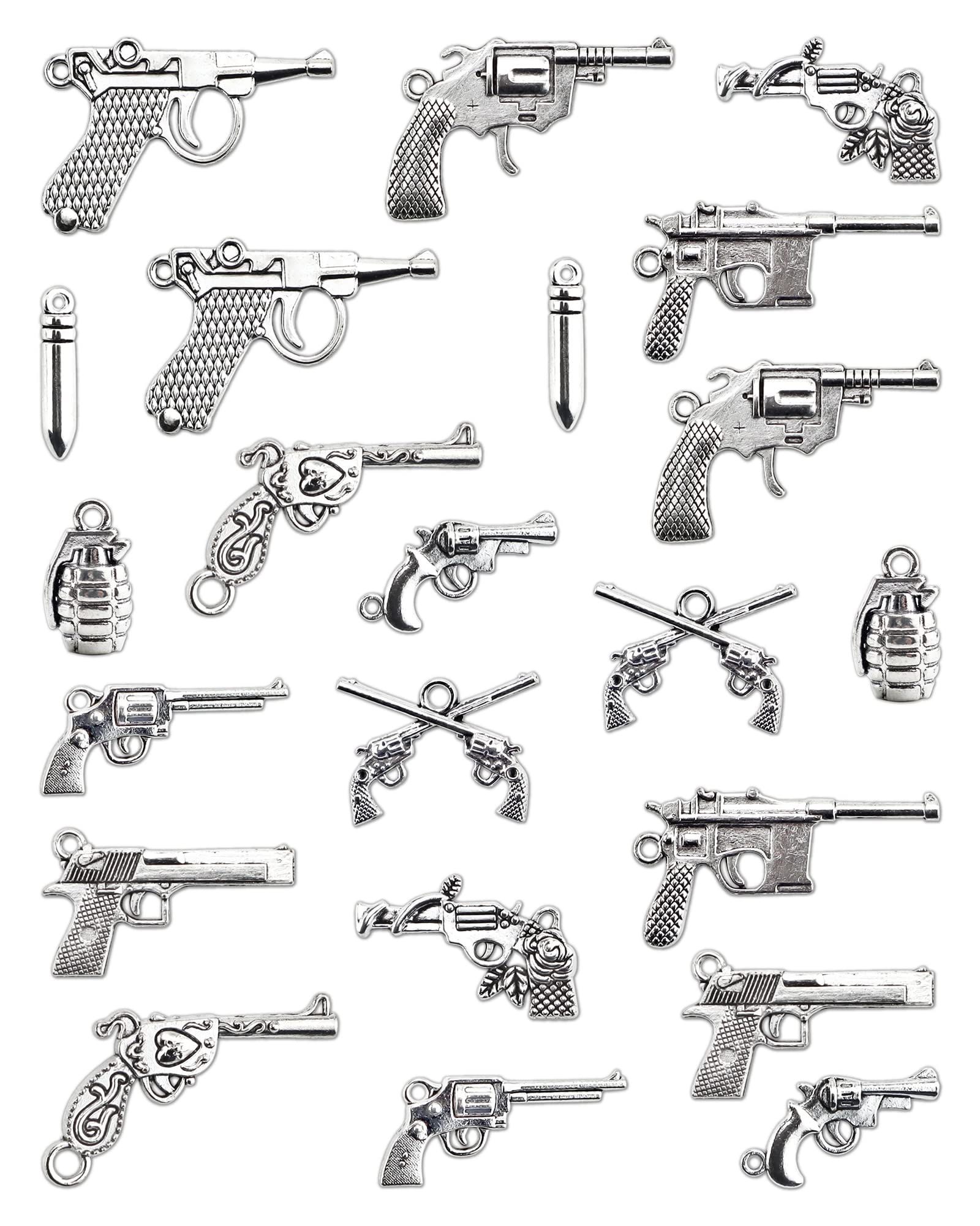 Amazon.com: JIALEEY Gun Weapon Charm 22pcs Mixed Pistol Revolver ...