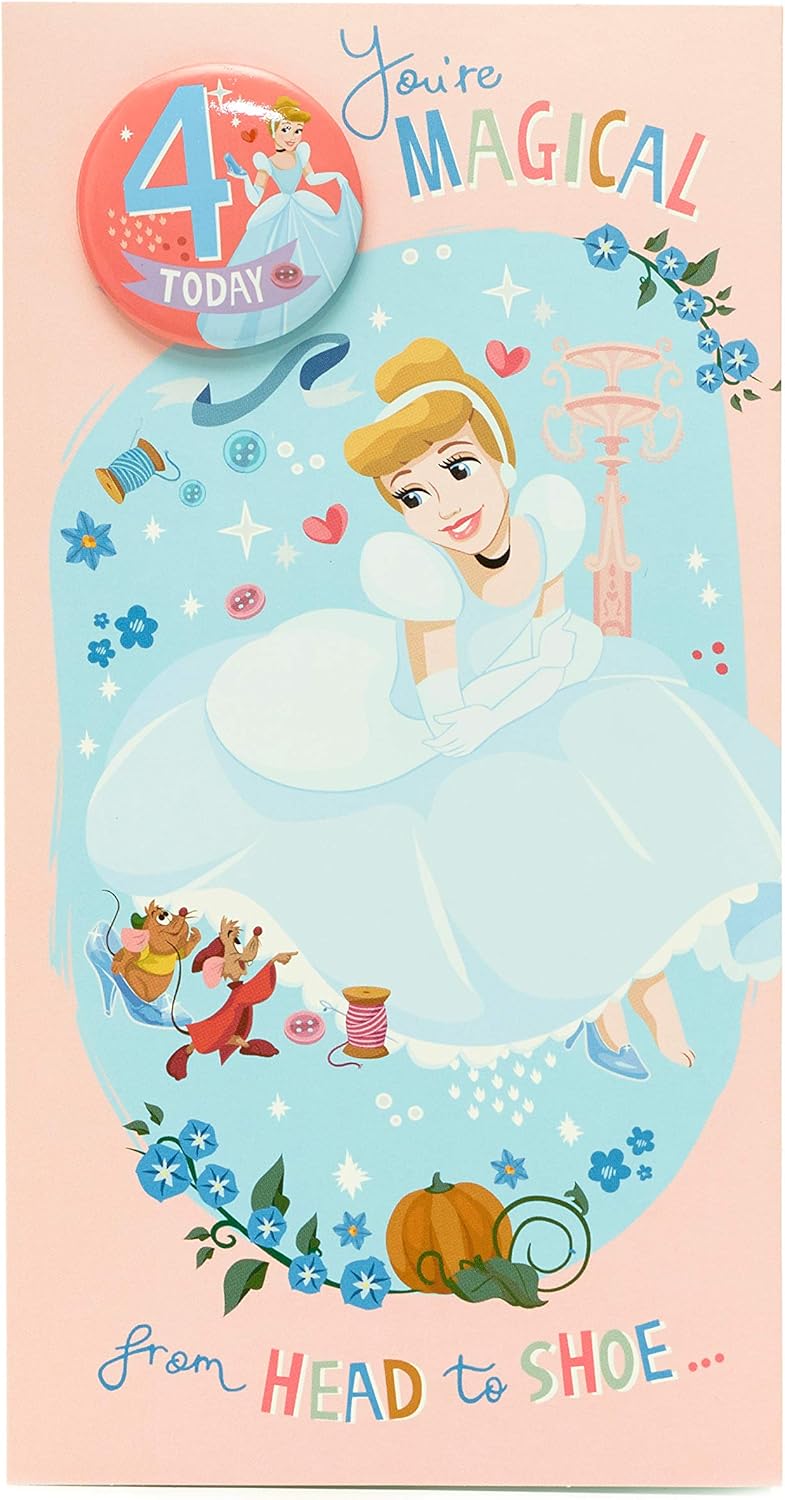 4th Birthday Card - Birthday Card 4 Year Old Girl - Disney Cinderella ...