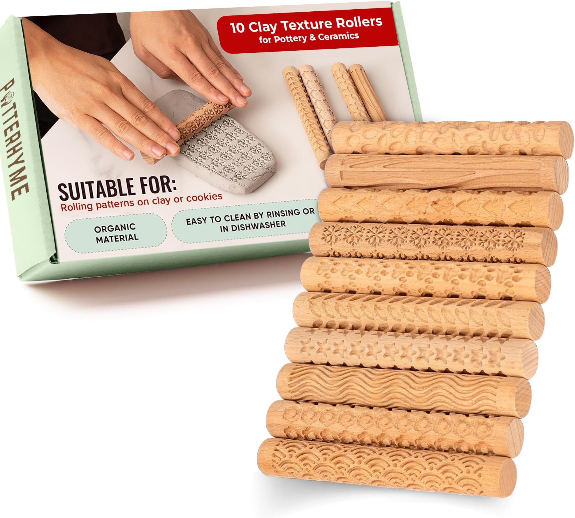 Amazon.com: Wood Clay Pattern Roller Textured Rolling Pin Clay Modeling ...