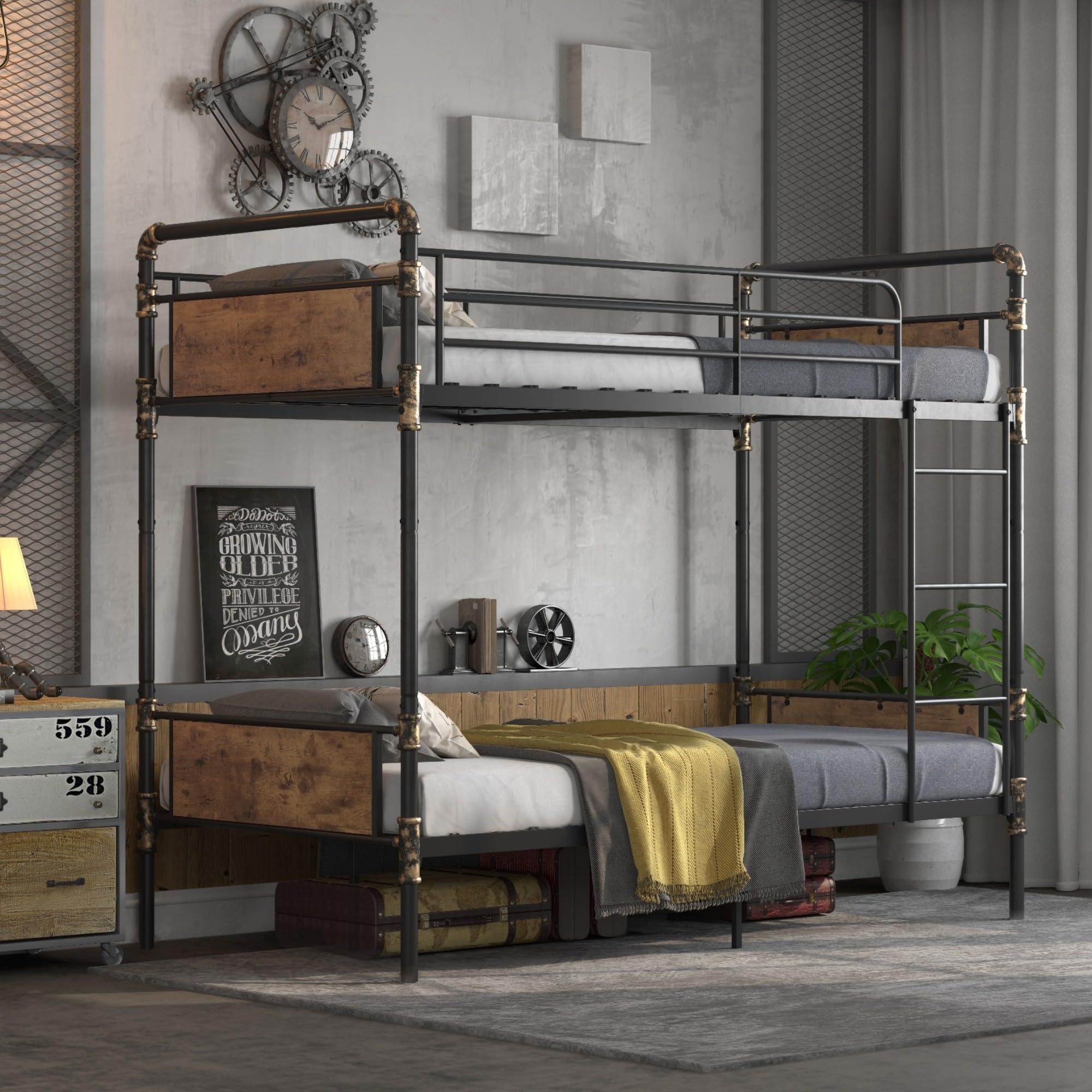 Amazon.com: Jocoevol 2 in 1 Metal Bunk Bed Twin Over Twin, Industrial ...