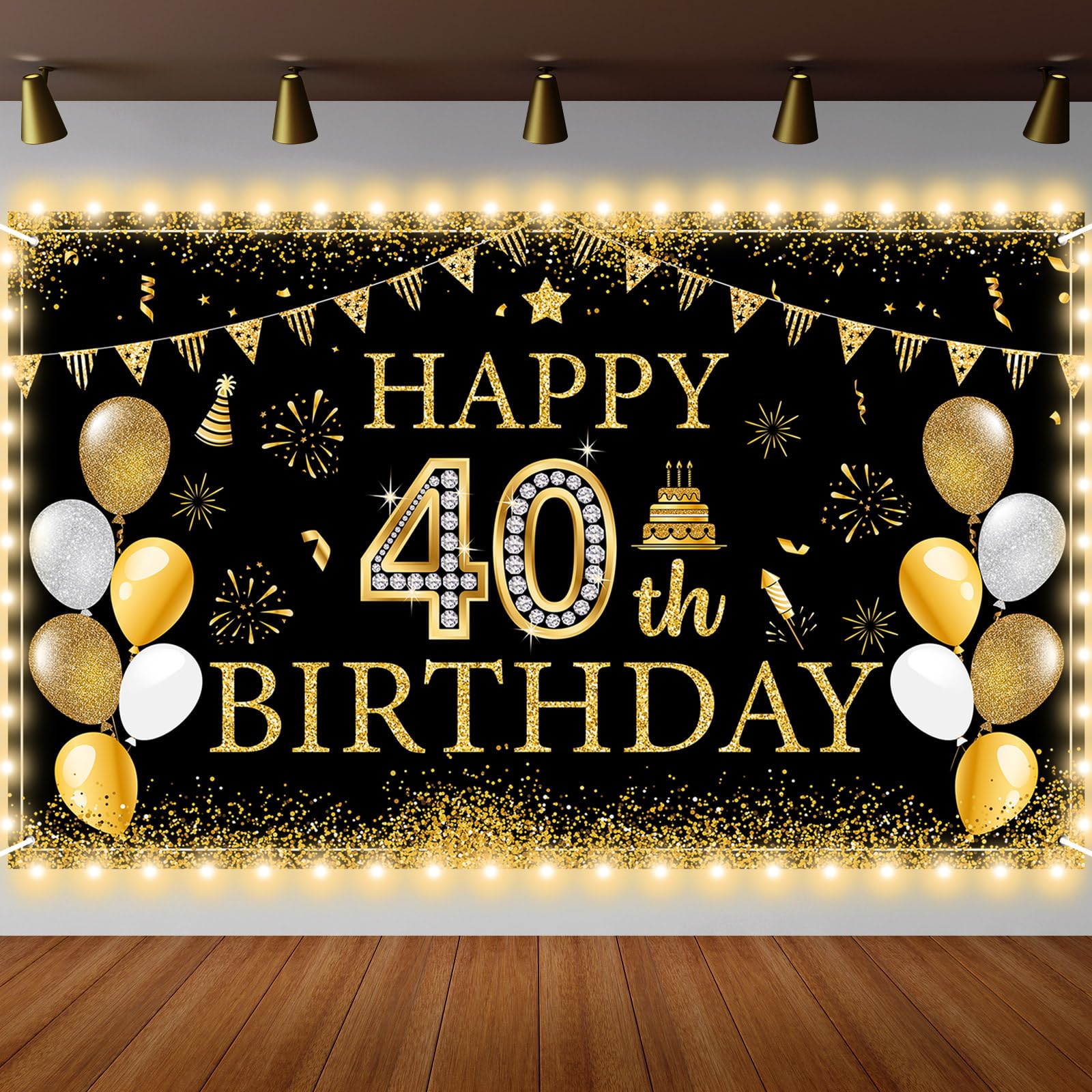 Amazon.com: ZOiiWA 40th Birthday Backdrop Lighted Decorations for Men ...