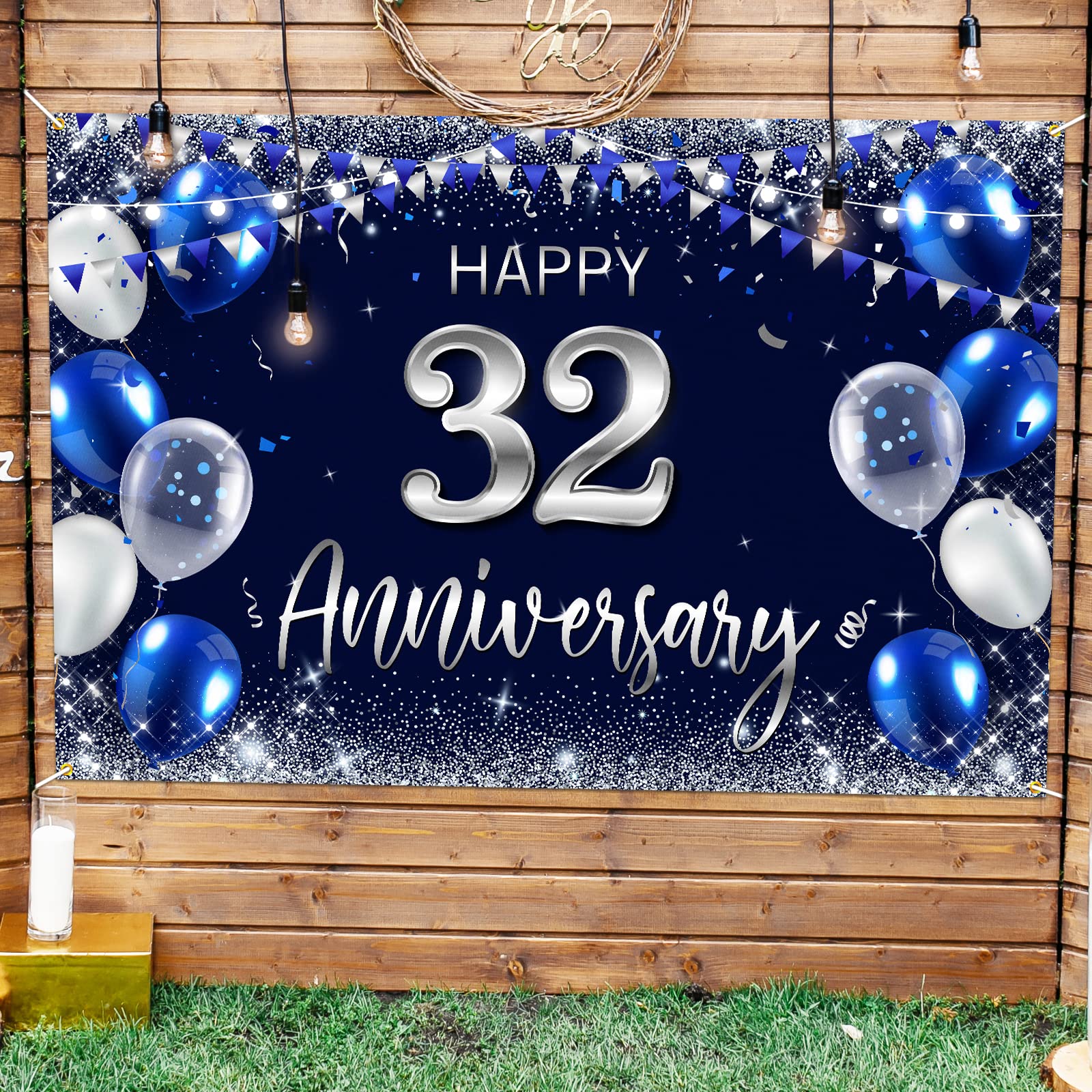 Amazon.com: Happy 32nd Anniversary Backdrop Banner Decor Navy Blue ...
