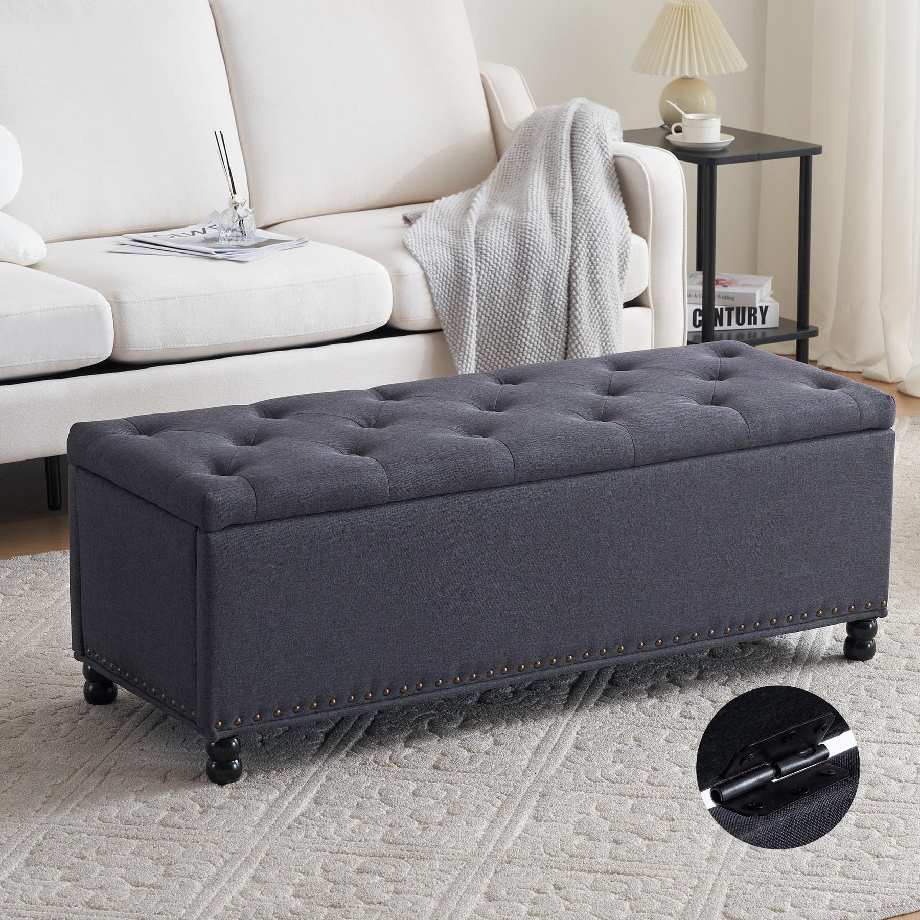 Amazon.com: DHP Emily Rectangular Storage Ottoman, Grey Linen : Home ...