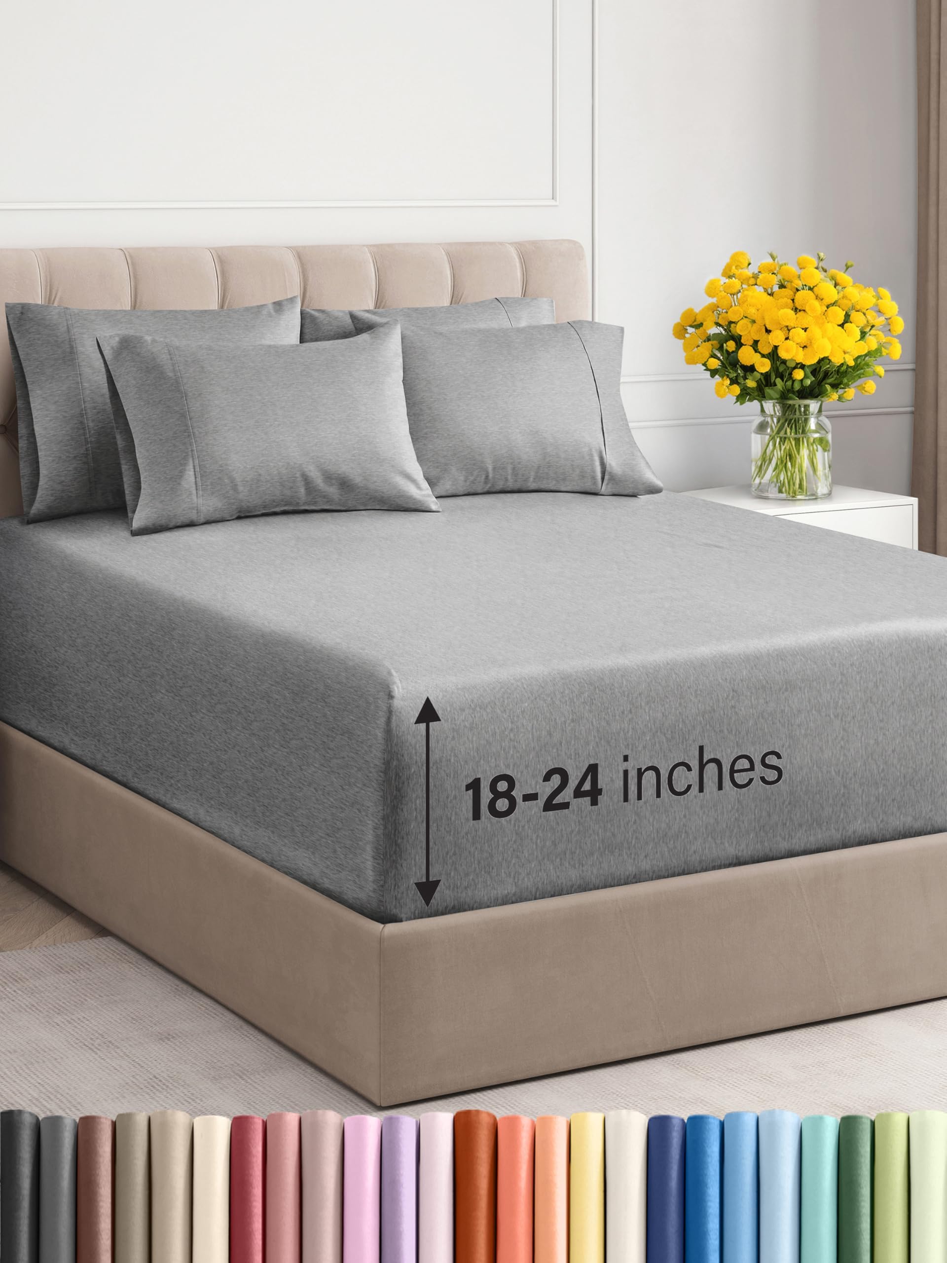 Amazon.com: Extra Deep Queen Sheet Set - 6 Piece Breathable & Cooling ...