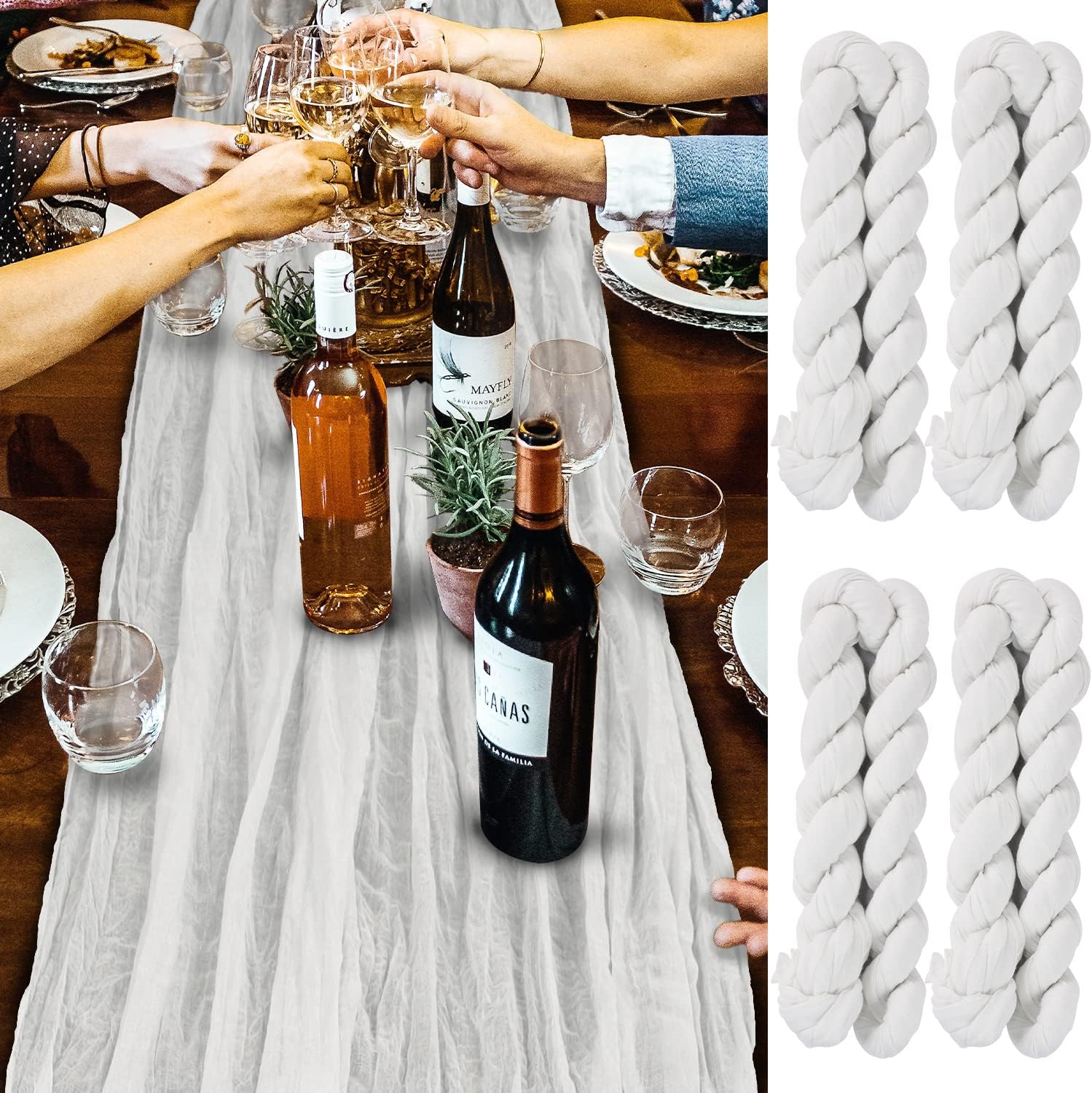 Amazon.com: LVEFIT 4PCS White Cheesecloth Table Runner 13.3ft Long ...