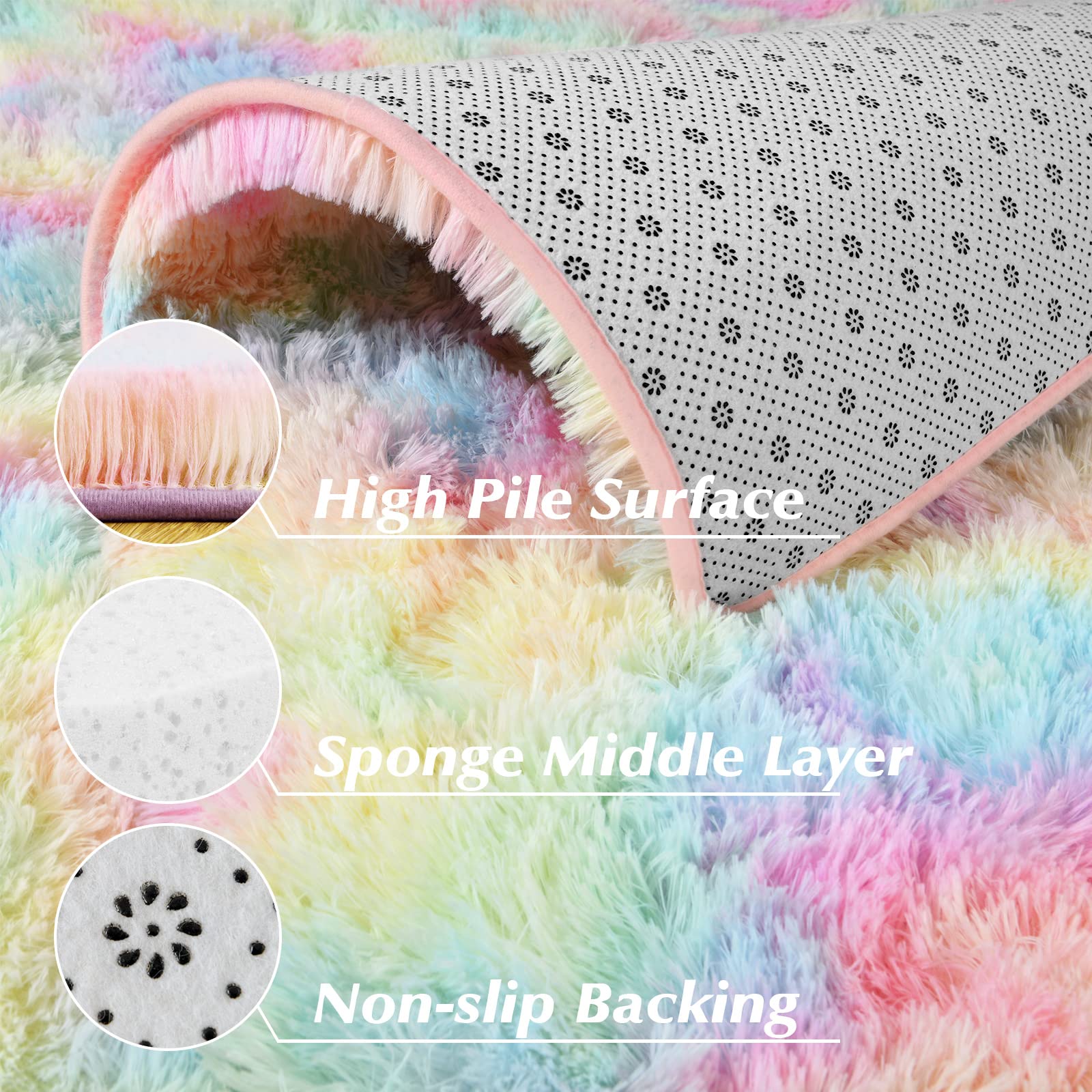 Snapklik.com : QXKAKA 2X6 Rainbow Area Rugs For Bedroom Girls Fluffy Carpet