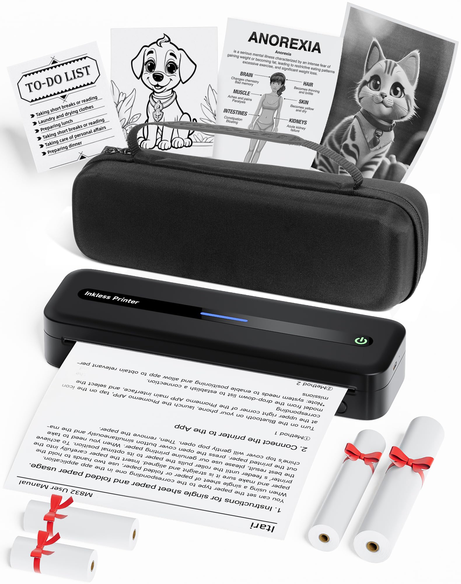 Itari Portable Bluetooth Label Printer with Case, Inkless Thermal ...