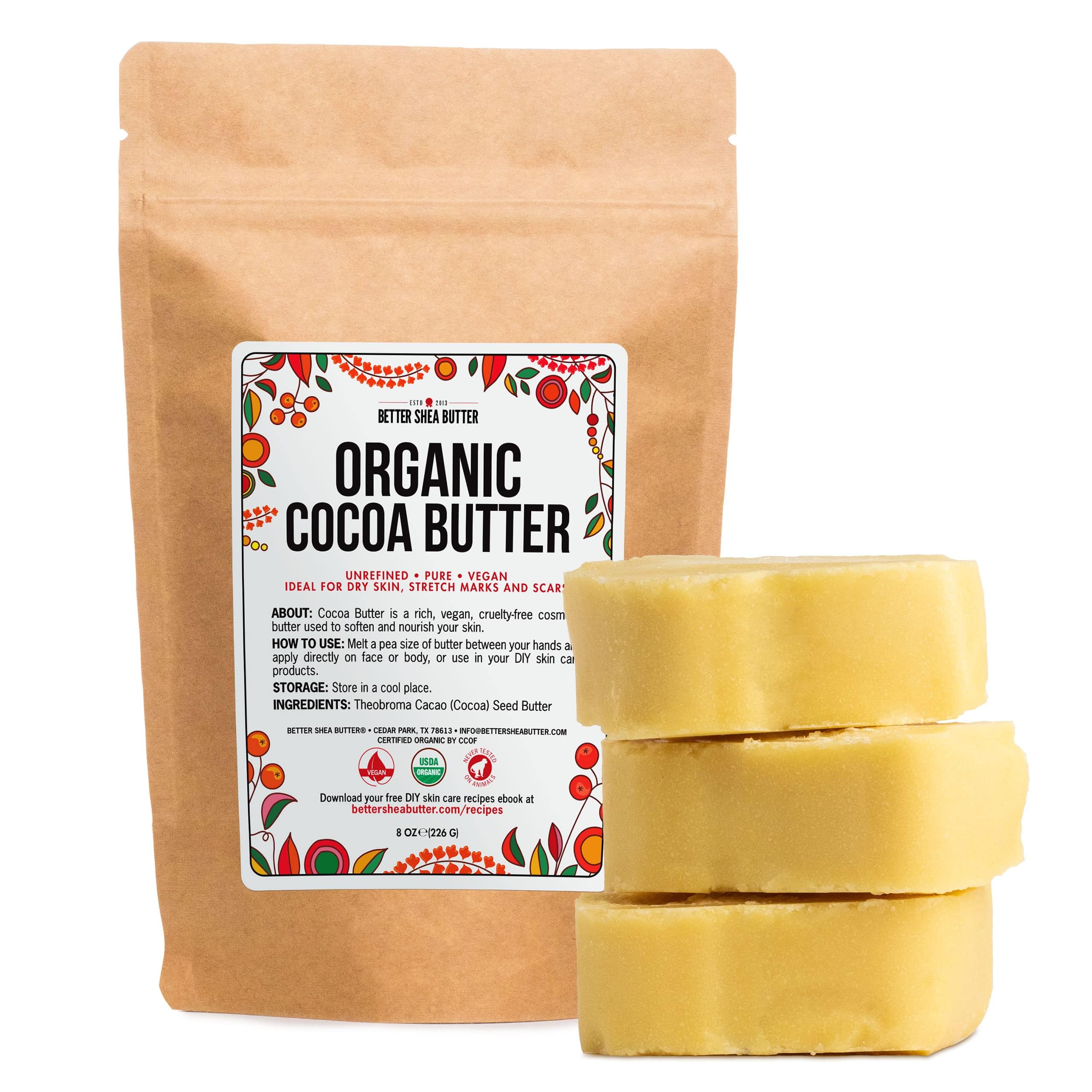 Amazon.com : Better Shea Butter Organic Cocoa Butter Raw Unrefined ...