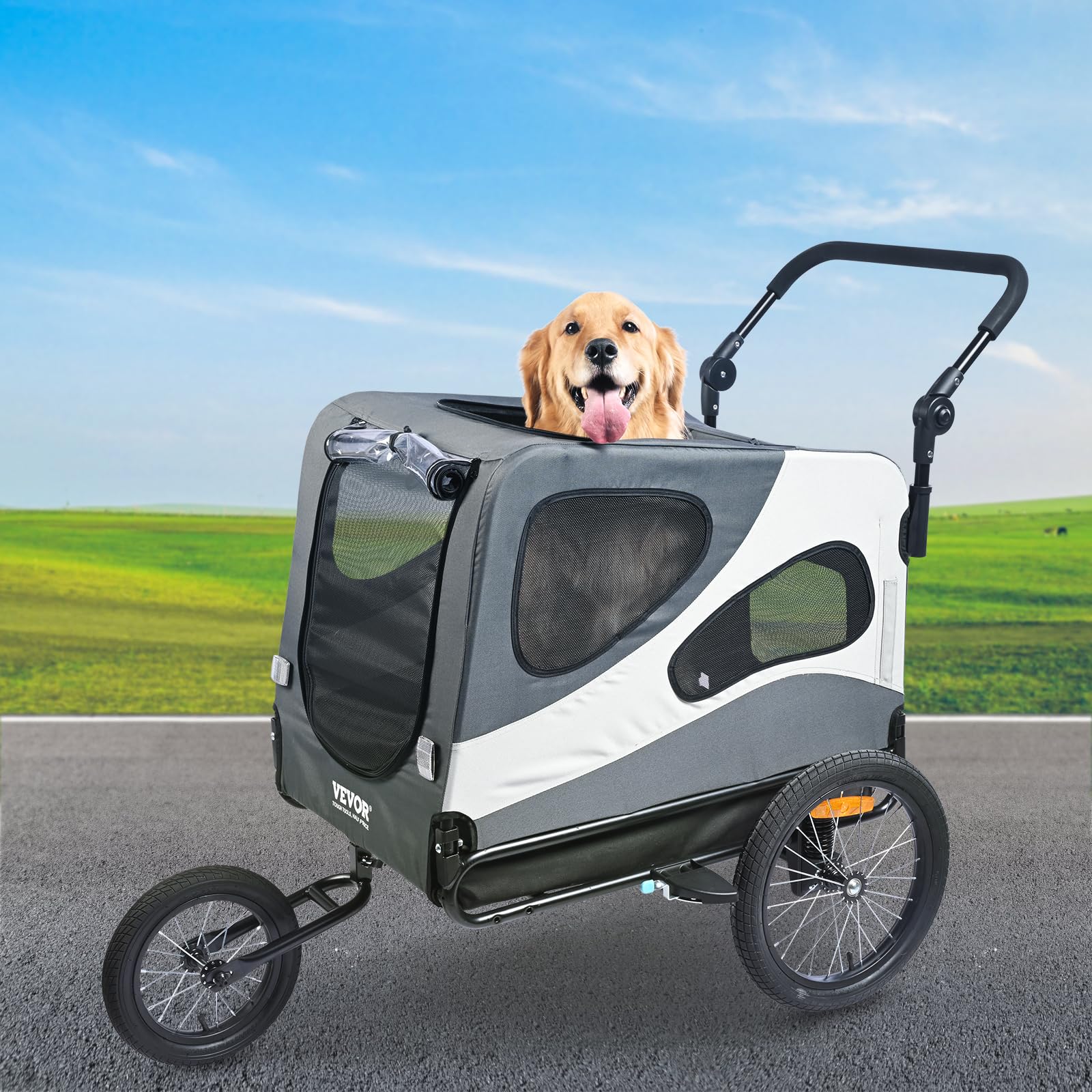Dog Bike Trailer, Supports up to 66/88/100 lbs, 2-in-1 Pet Stroller Cart Bicycle Carrier, Easy ...