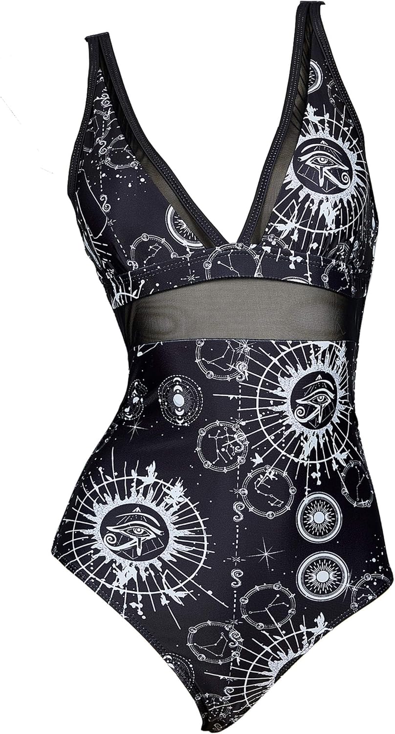 MEOWCOS Goth Swimsuit Star Moon Design Bathing Suit Dark Style Gothic ...