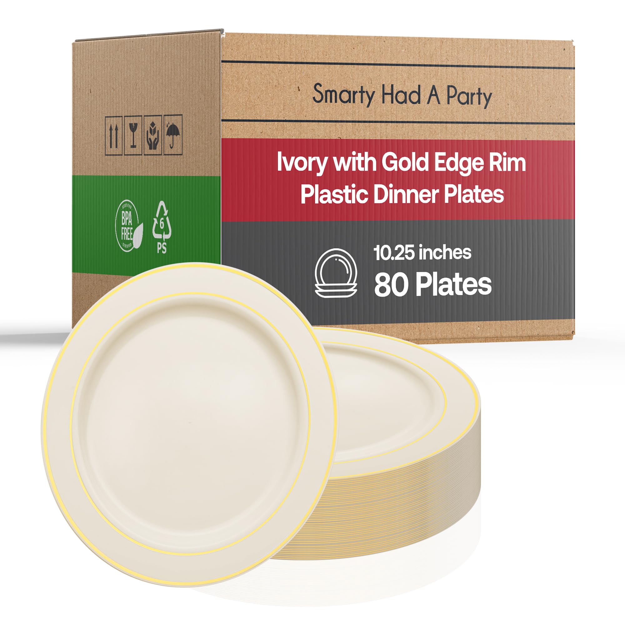 Amazon.com: Smarty Had A Party - 10.25 Inch Ivory with Gold Rim Dinner ...