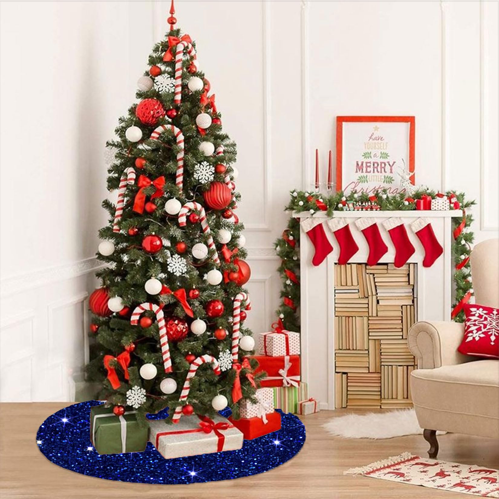 Snapklik.com : Royal Blue Christmas Tree Skirt 48 Inch Sequins Tree ...