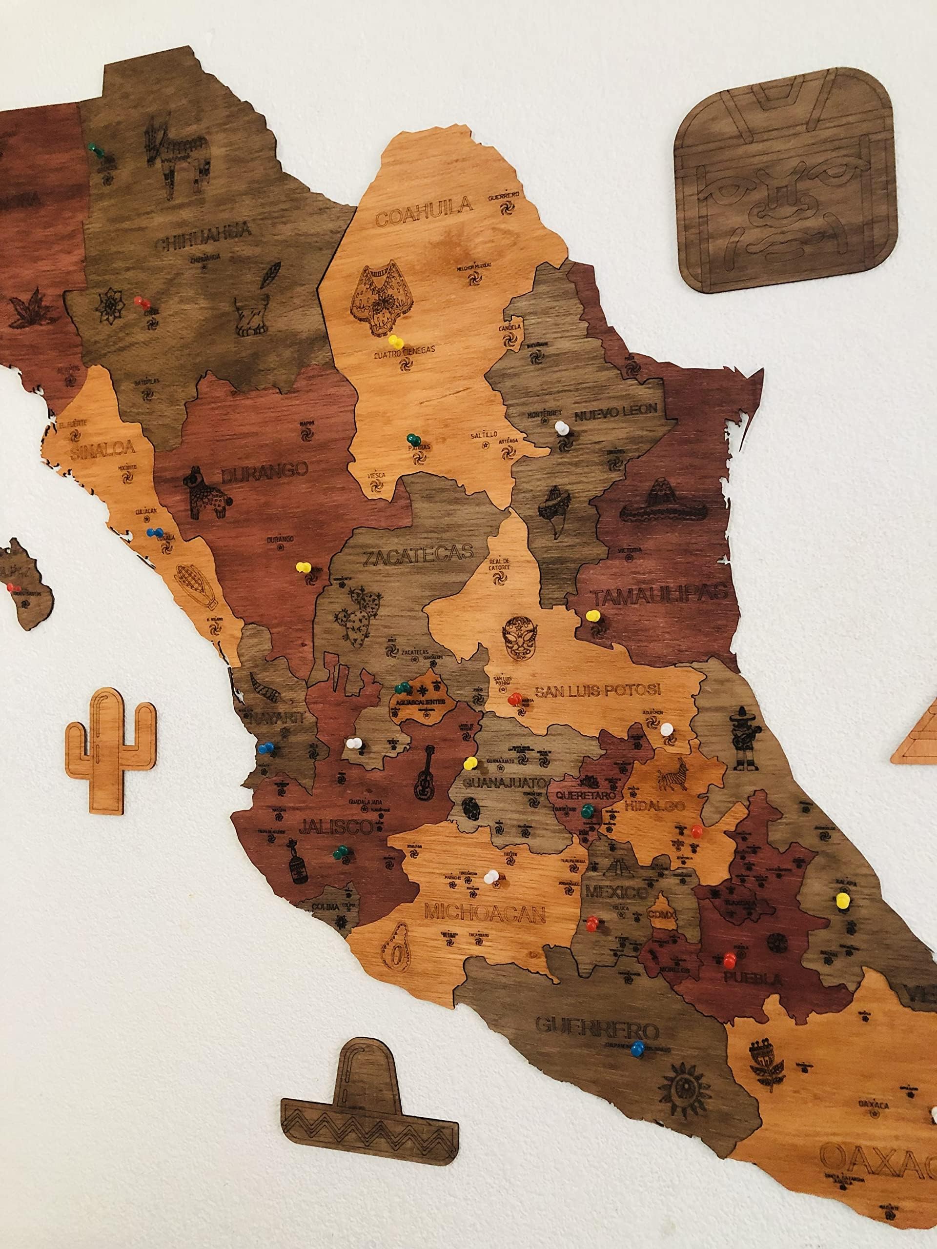 Mapa de Madera de México- Pueblos Mágicos- Decoración para tu hogar ...