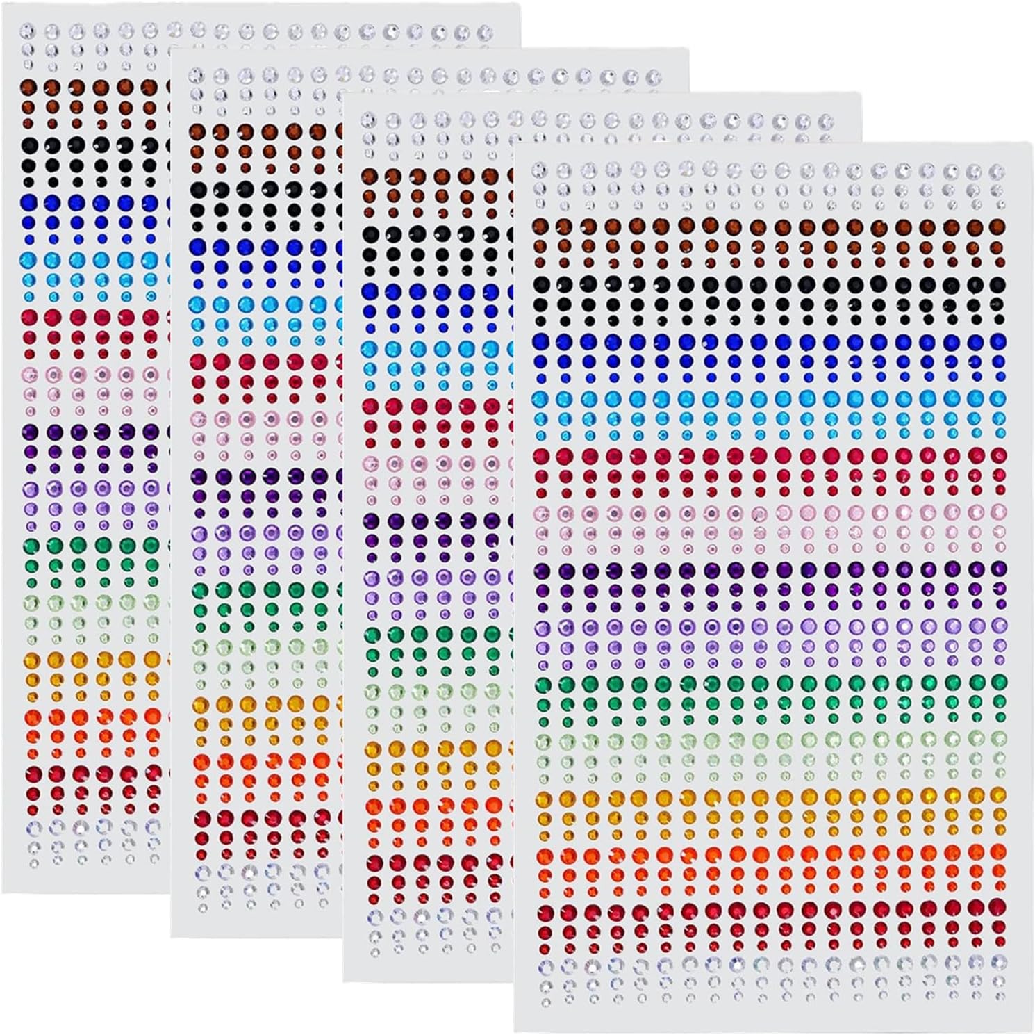 4 Sheet 3600 Pcs Rhinestone Stickers, 15 Colors 3mm 4mm 5mm Adhesive ...