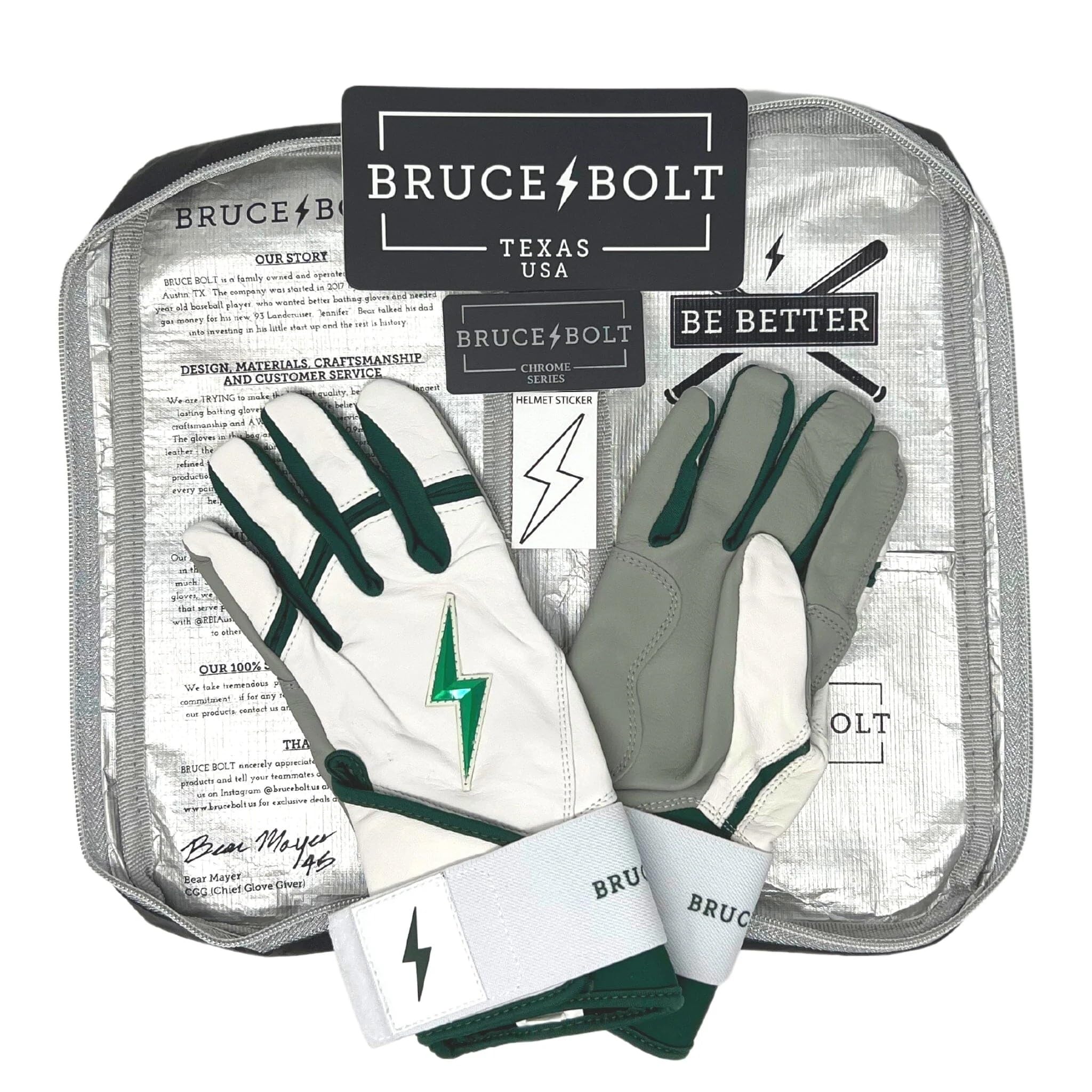 Snapklik.com : BRUCE BOLT Chrome Series Long Cuff Green Batting Glove