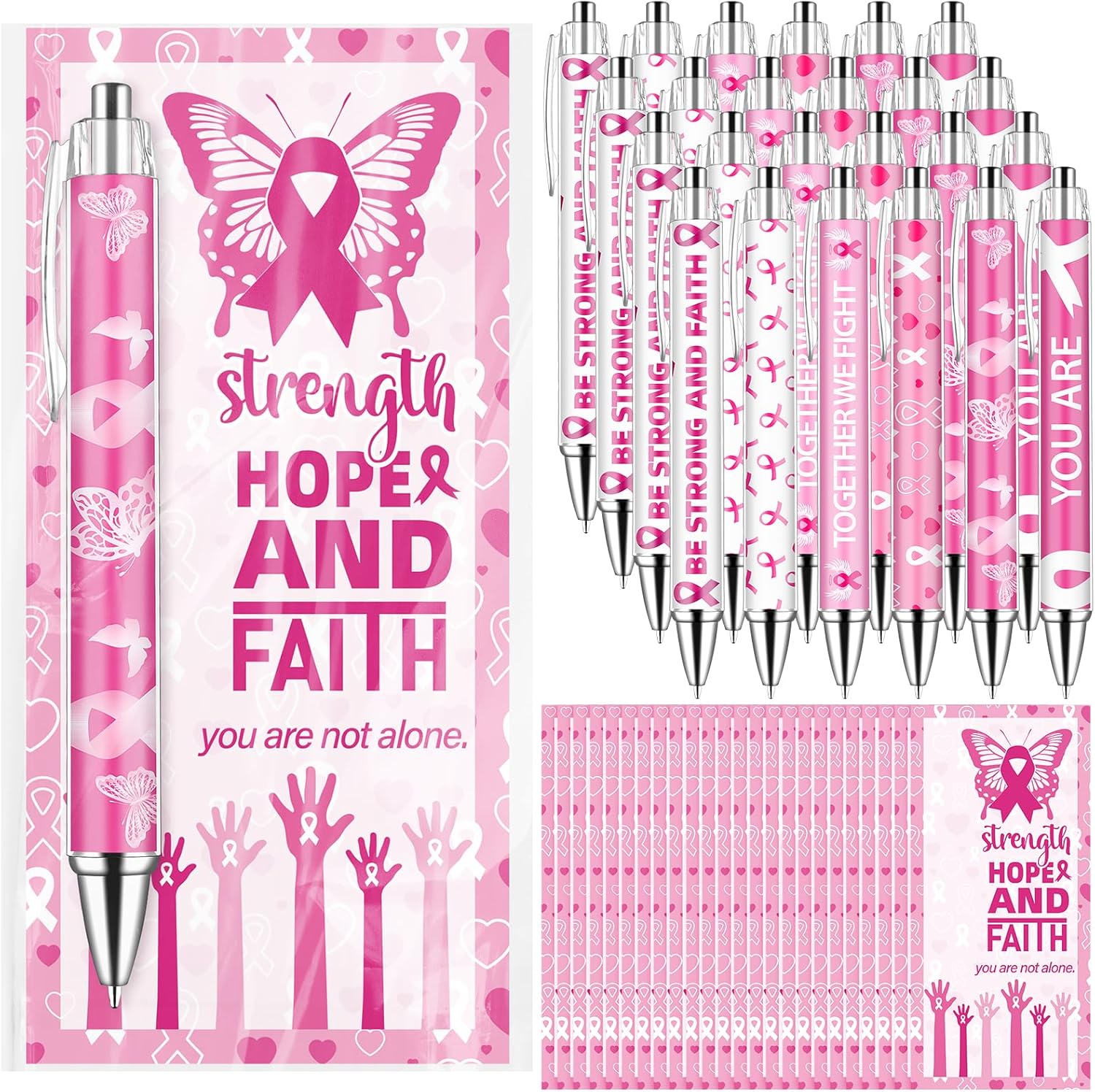 Haishell 24 Sets Breast Cancer Awareness Pens Bulk Pink Ribbon ...