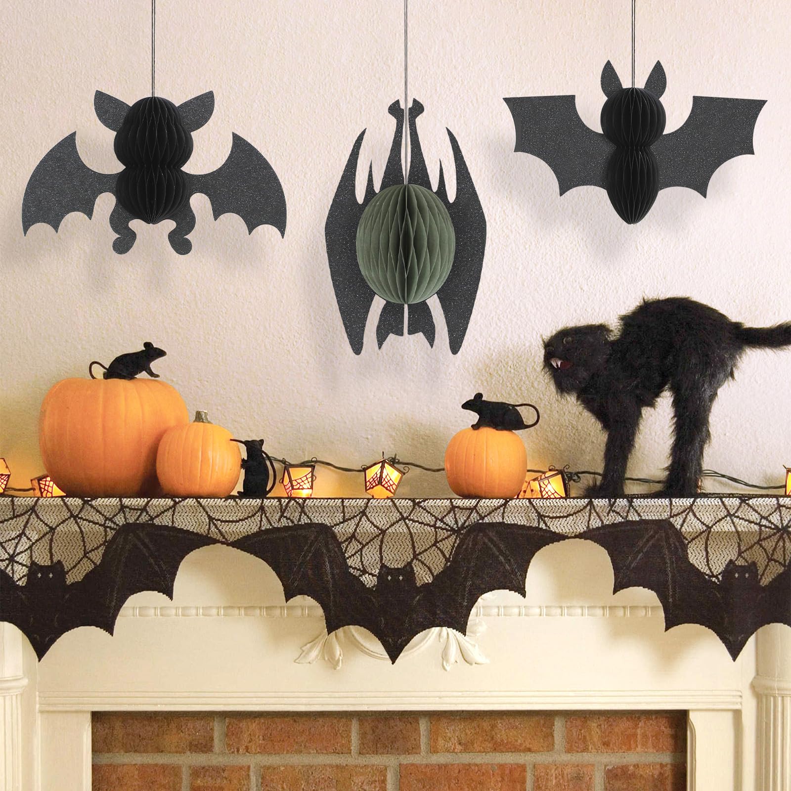 Amazon.com: 3Pcs Halloween Bat Hanging Decorations, Honeycomb Bats for ...